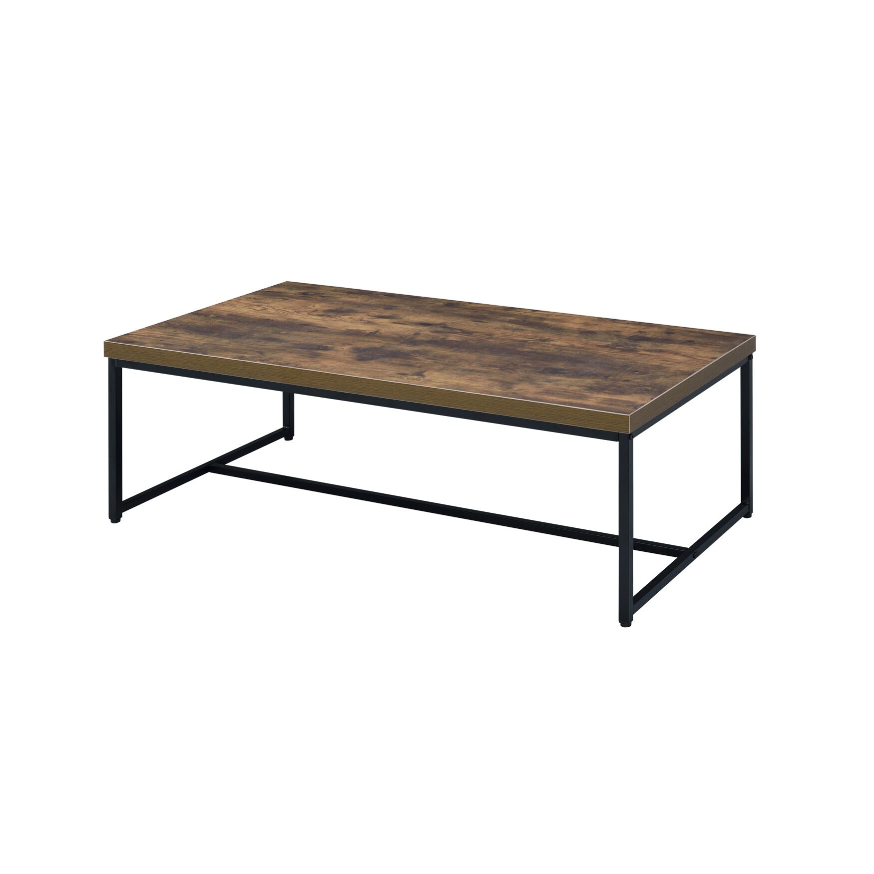 Industrial Bob Coffee Table Wood Metal, Weathered Oak Black | King Size