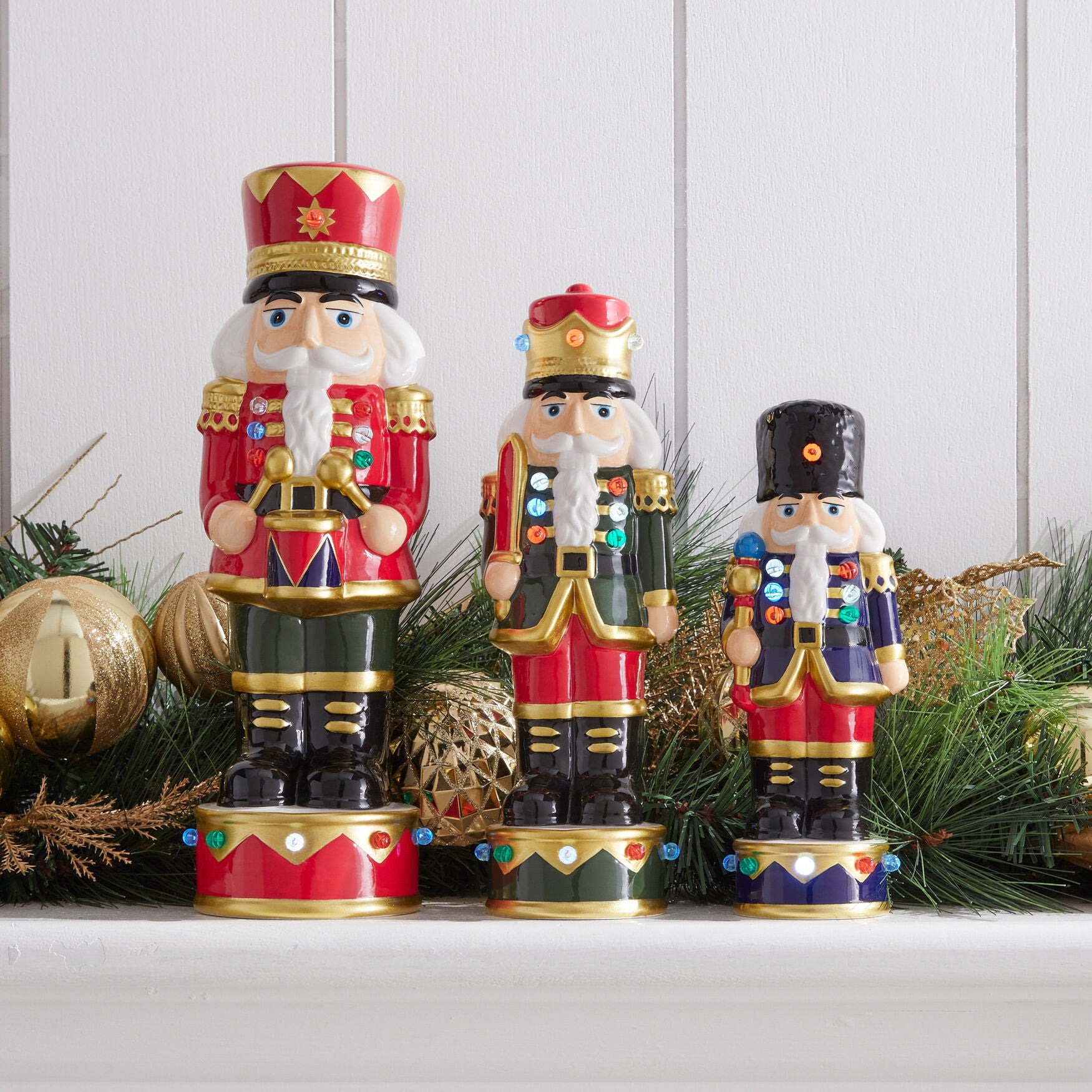 Ceramic Nutcrackers Set - Pre-Lit Holiday Decor | King Size