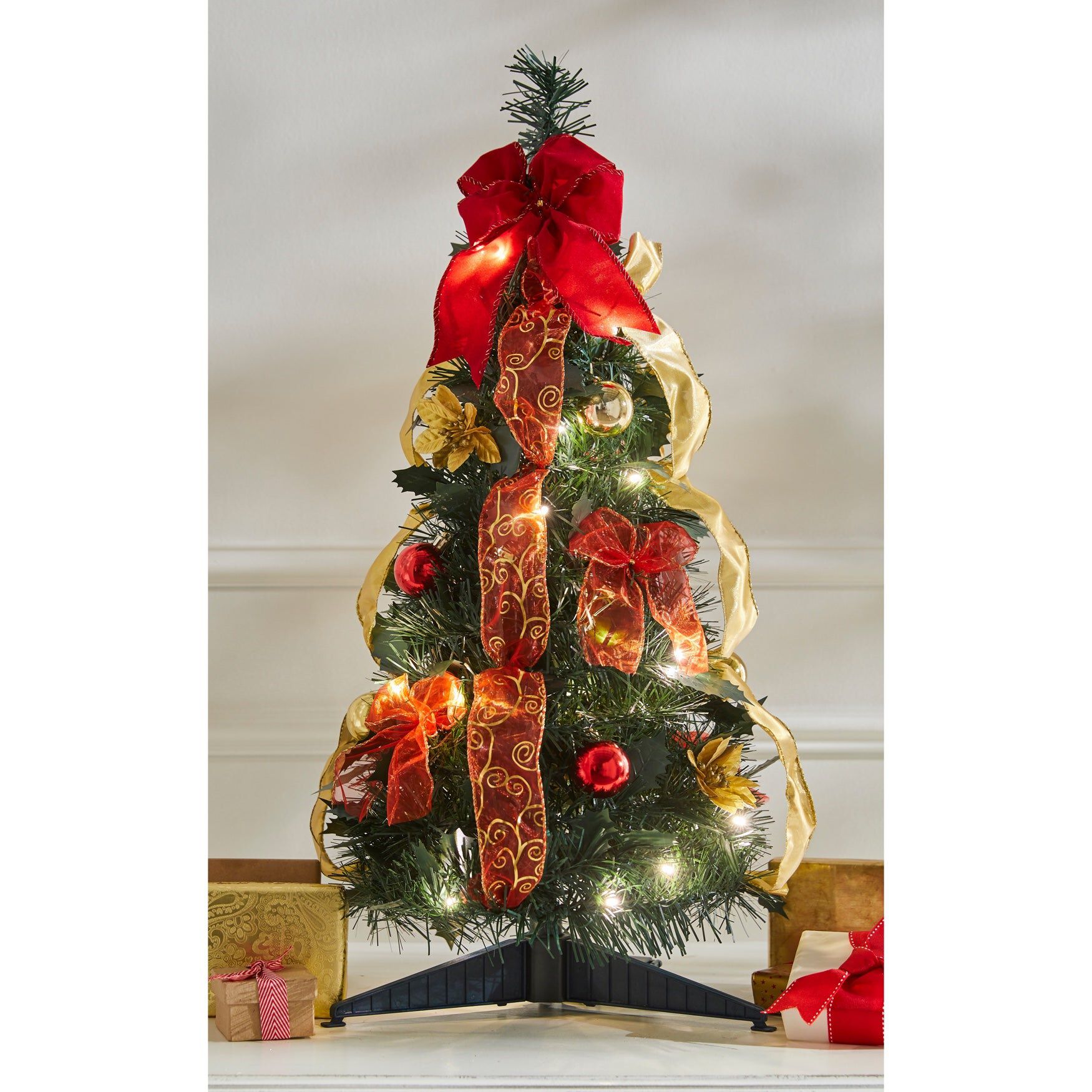 Trendy Pre-Lit Tabletop Pop-Up Tree 24", Red Gold | King Size