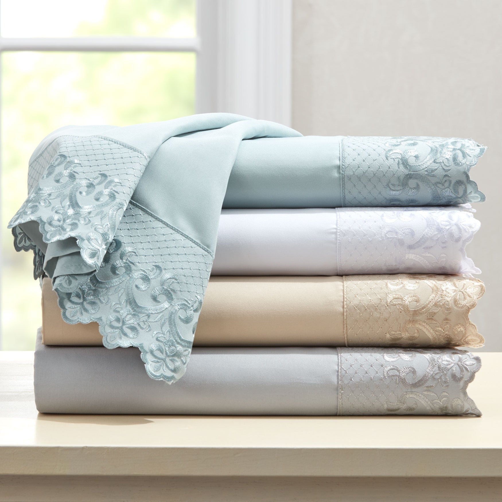 Elegant Hotel Embroidery Sheet Set, Grey | King Size