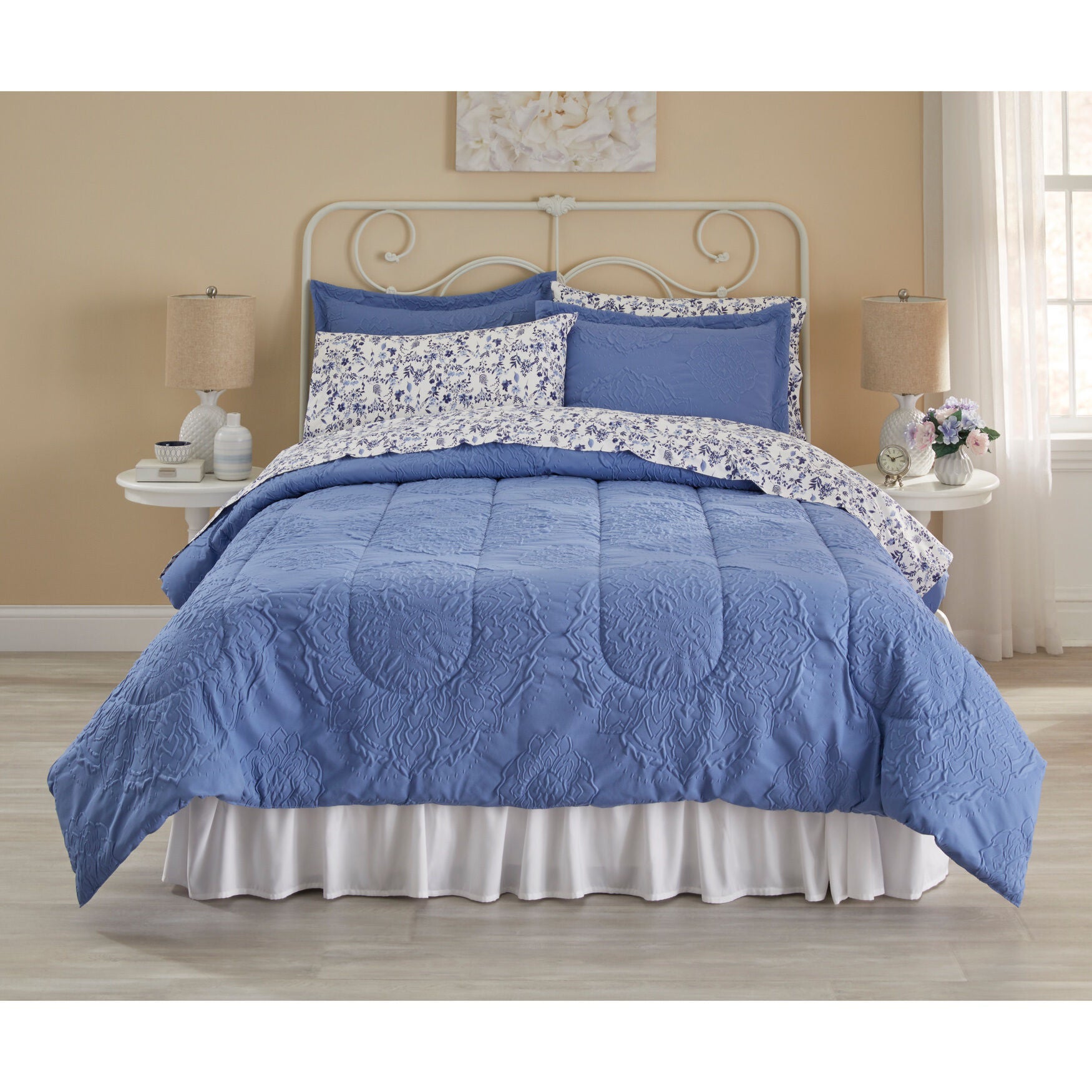 Microsculpt Comforter Set 7-Pc. Bedding Ensemble, Blue | King Size