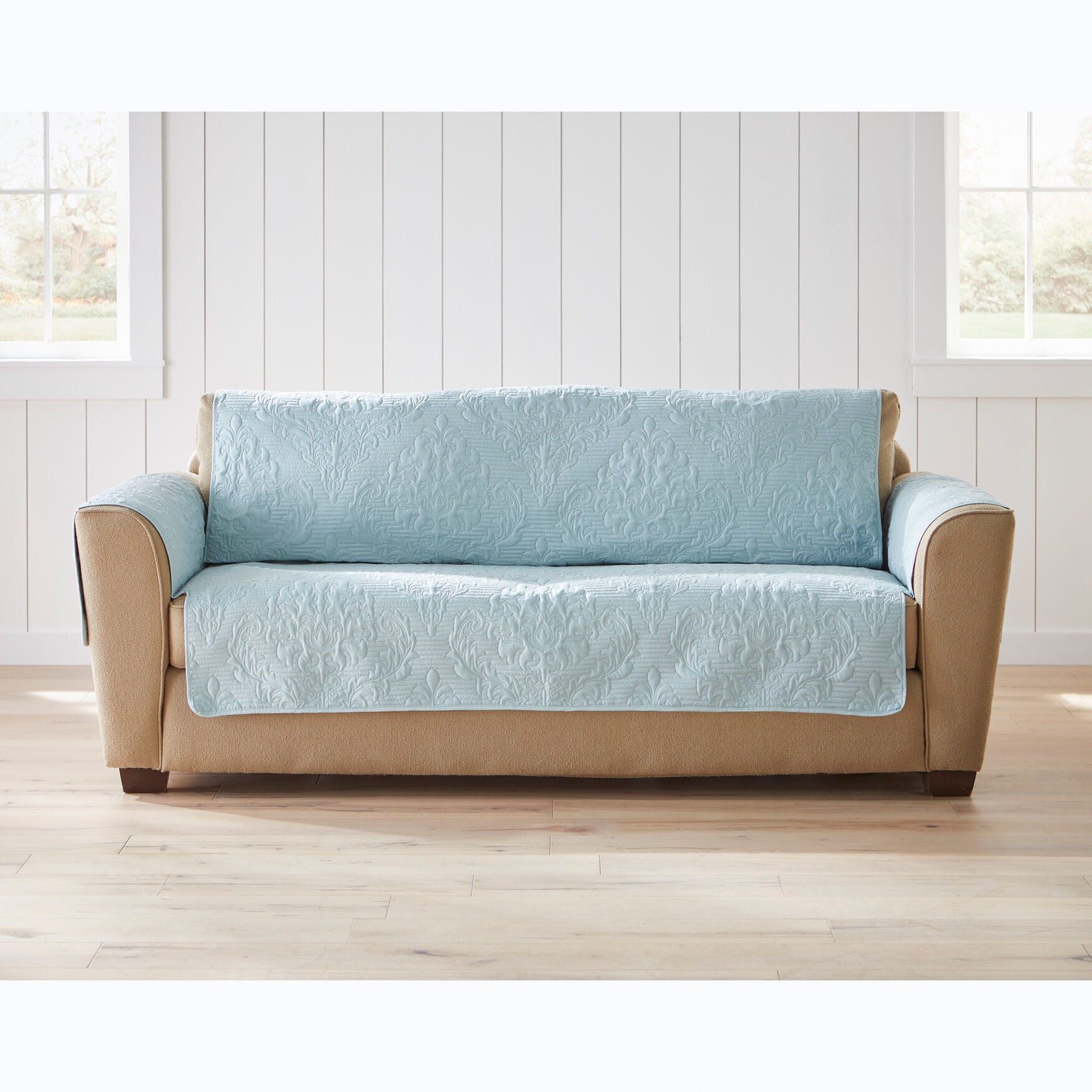 Pinsonic Sofa Protector with Damask Quilting, Natural | King Size