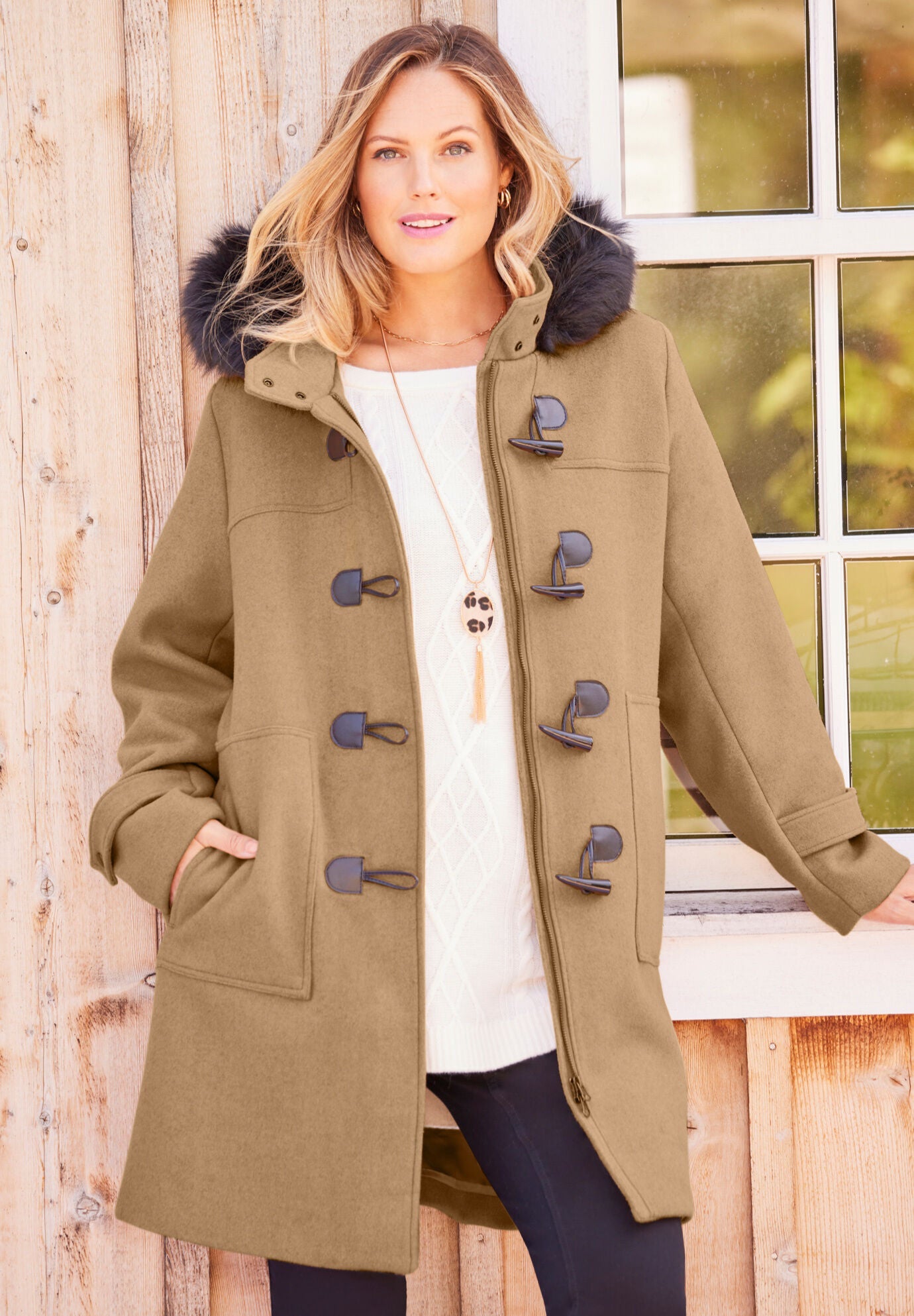 Wool Blend Toggle Peacoat | King Size