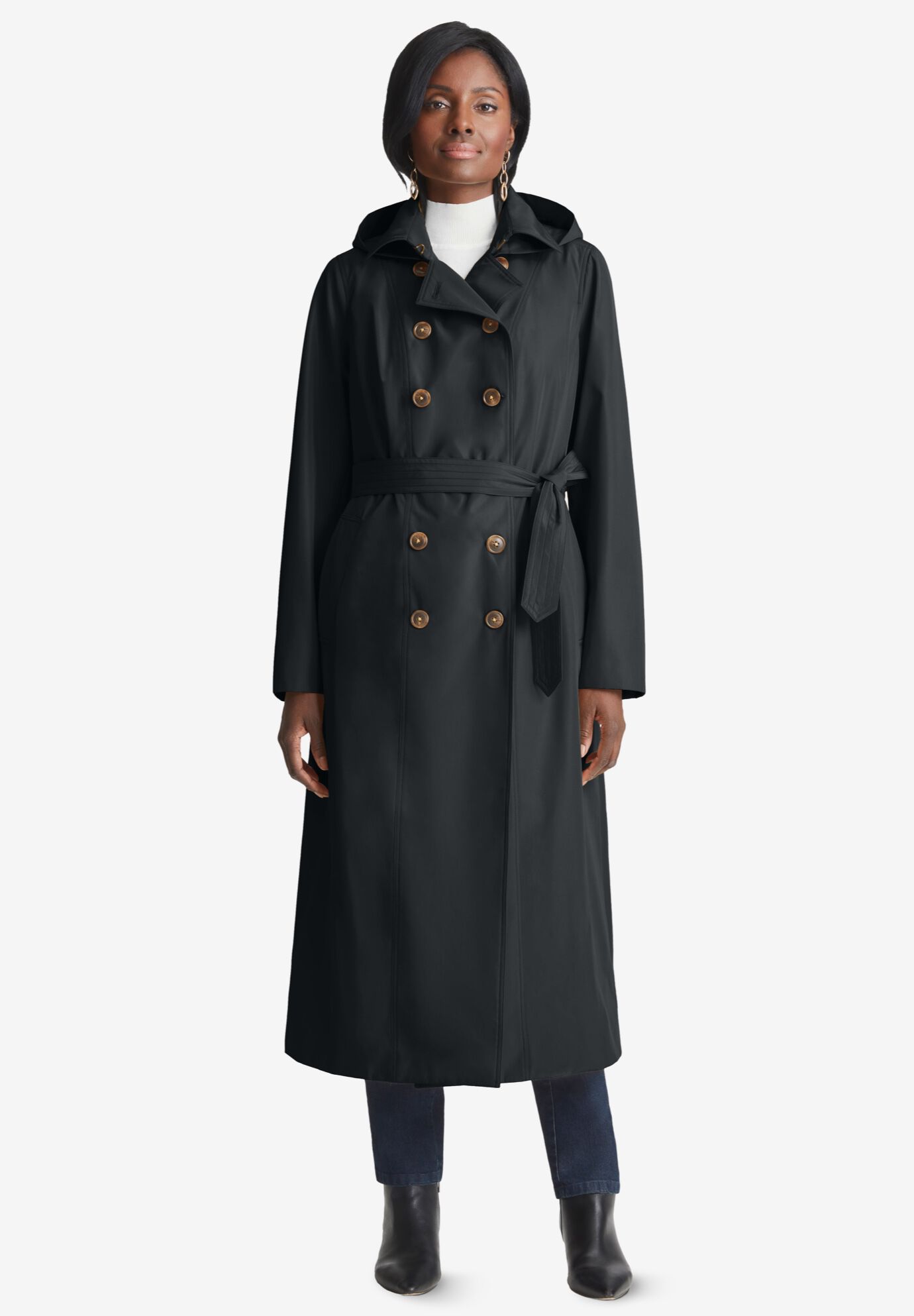 Double Breasted Long Trench Raincoat | King Size