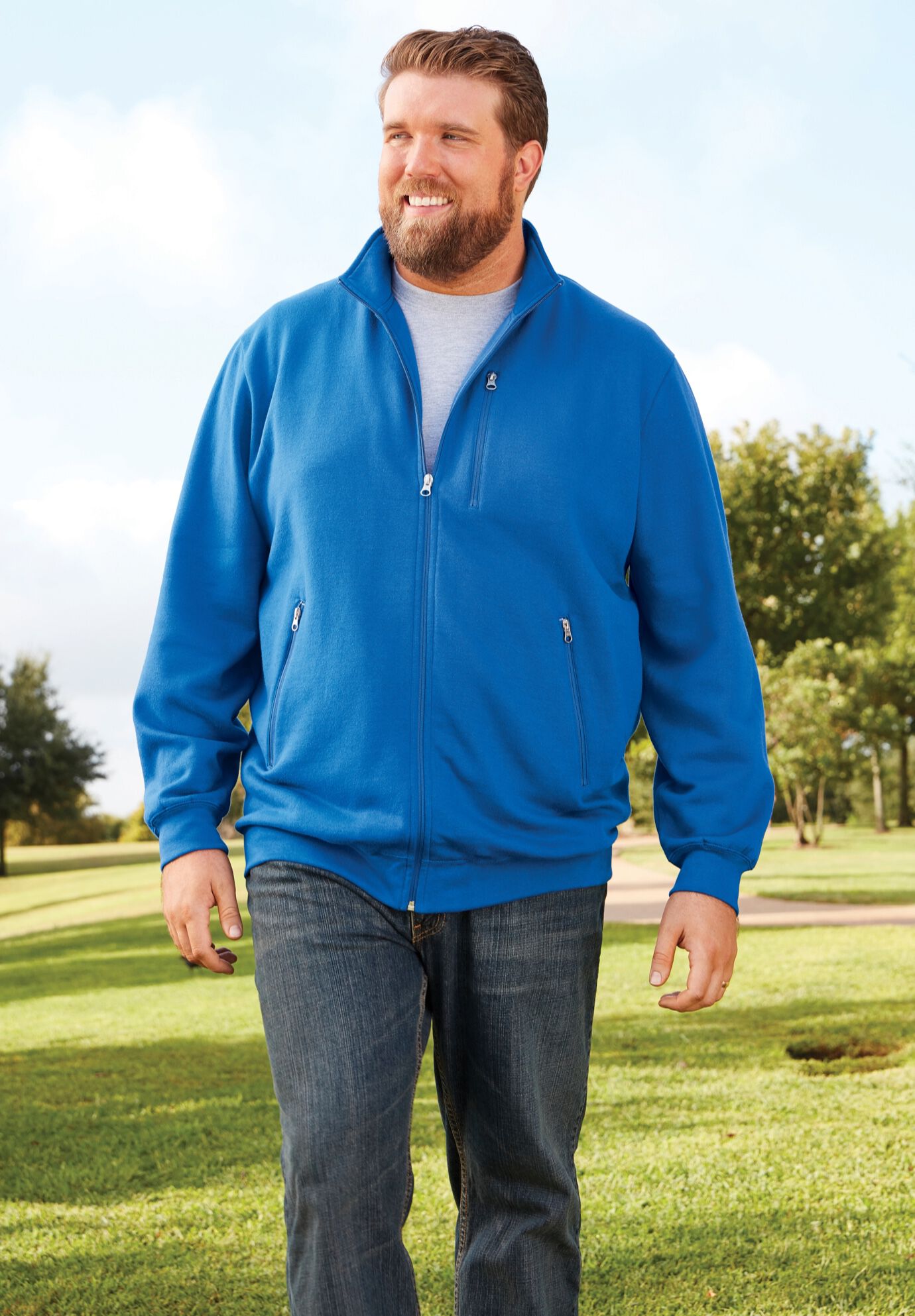 Fleece Jacket Full-Zip with Dual Pockets, Heather Charcoal Colorblock ...
