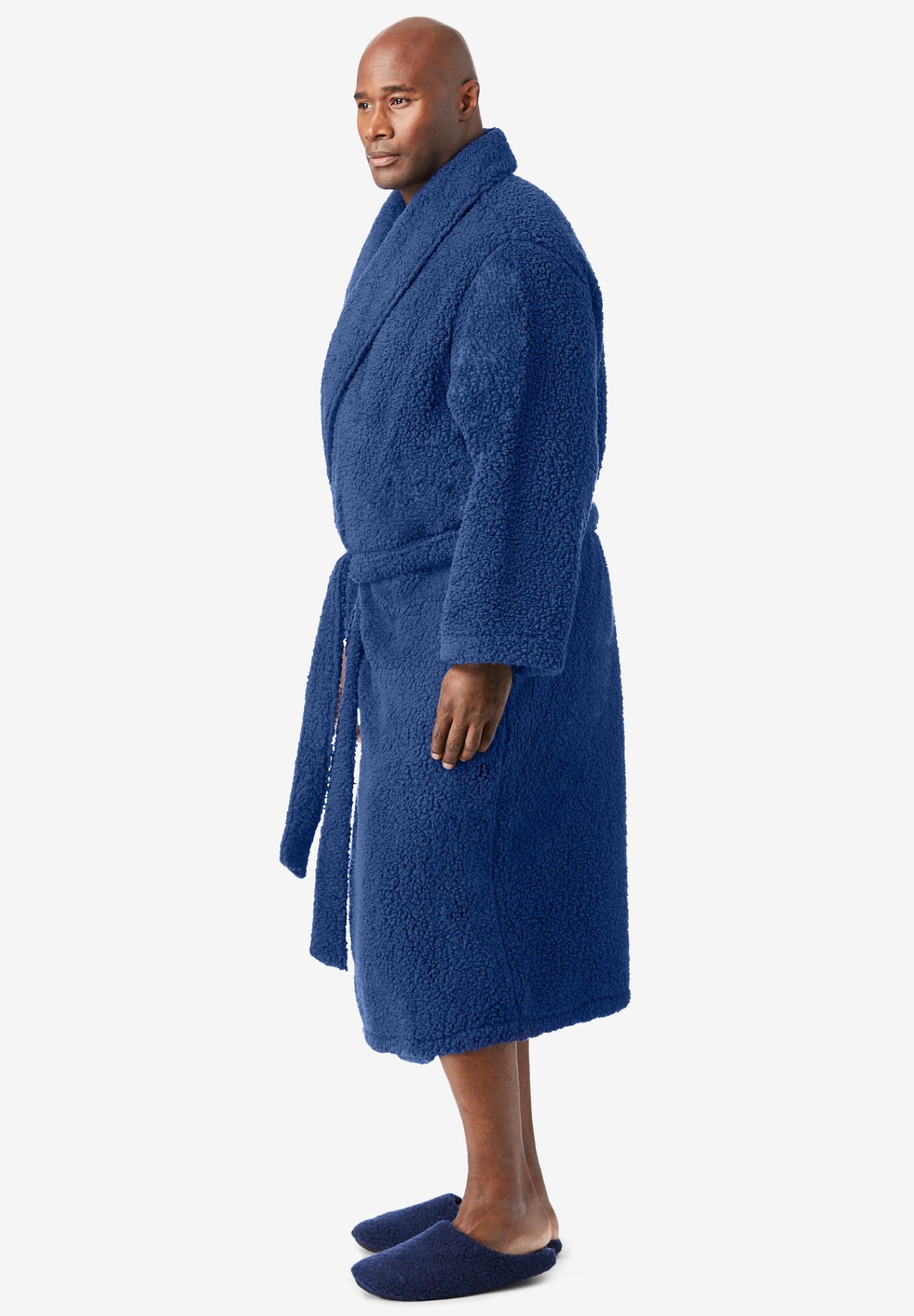 Cozy Sherpa Robe with Pockets and Belt, Midnight Navy | King Size