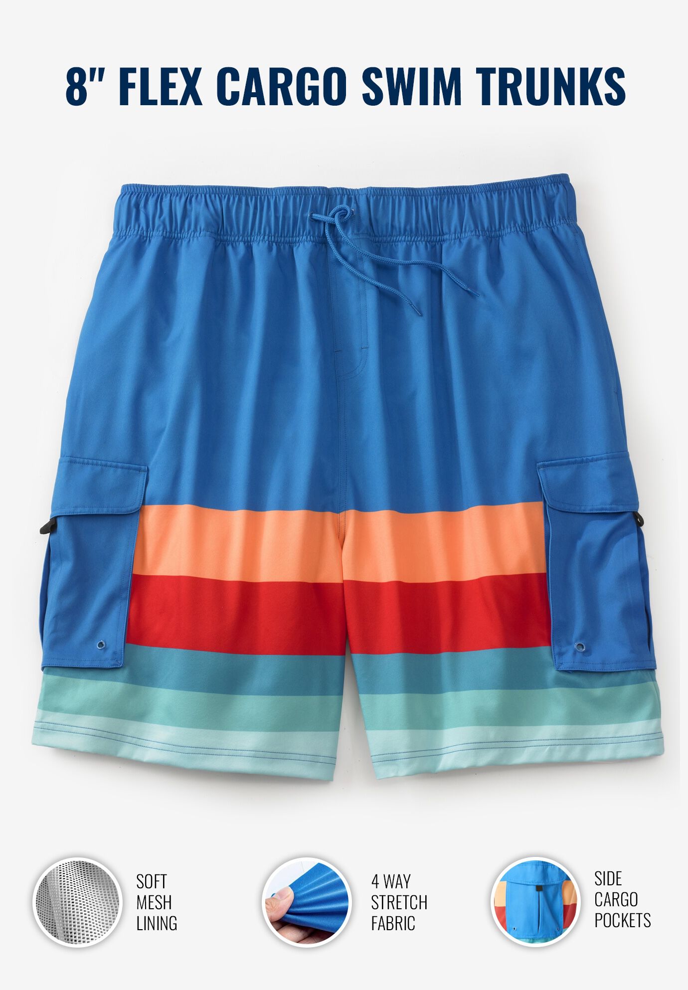 8" Flex Cargo Swim Trunks - Relaxed Fit, Navy | King Size