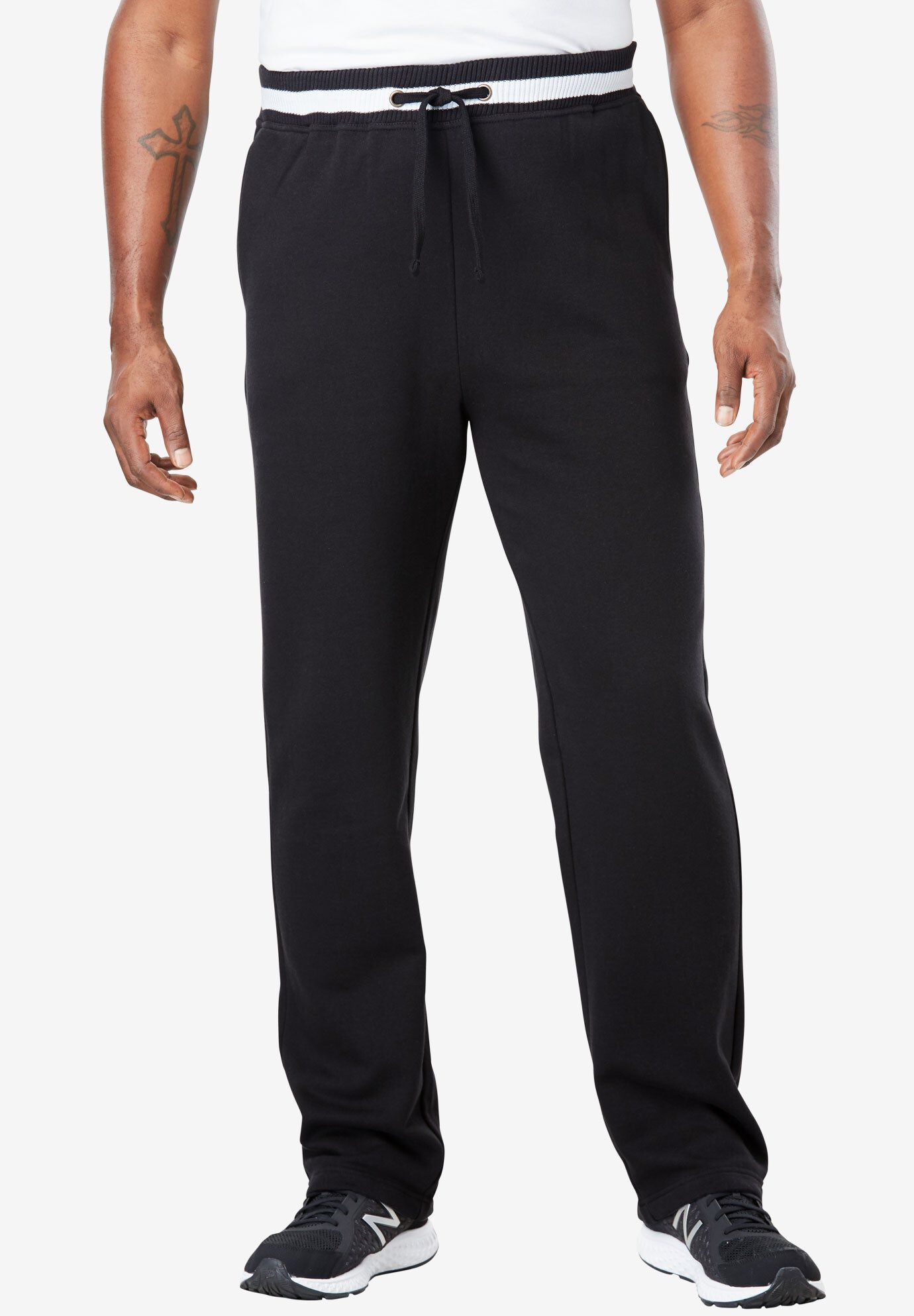 Fleece Open Bottom Pants - Coaches Collection, Navy Stripe | King Size