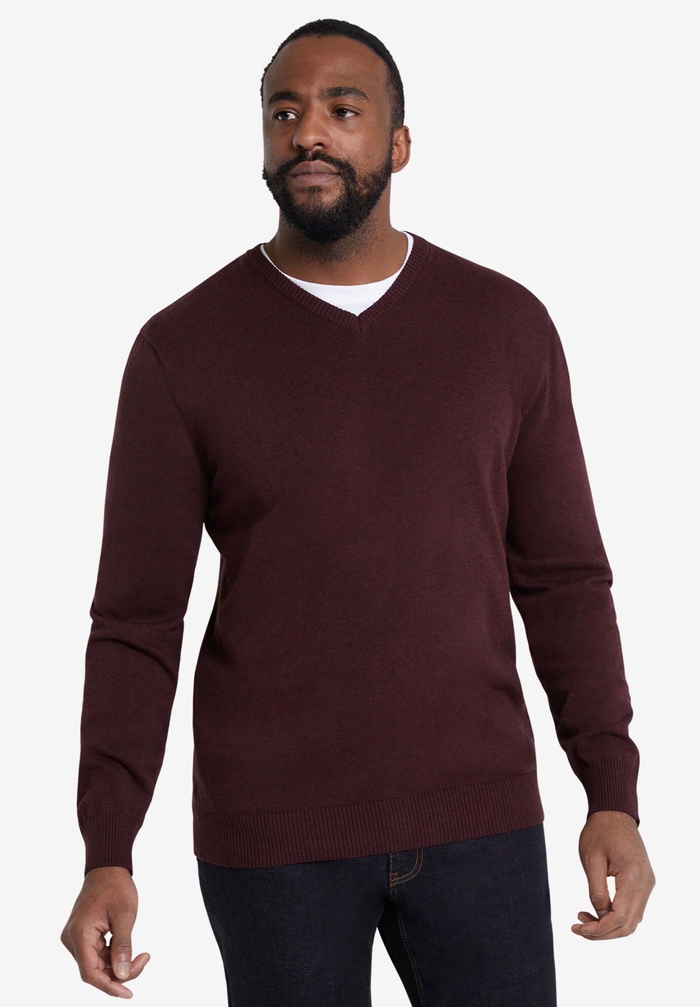 V-Neck Essential Cotton Sweater, 4479608 | King Size