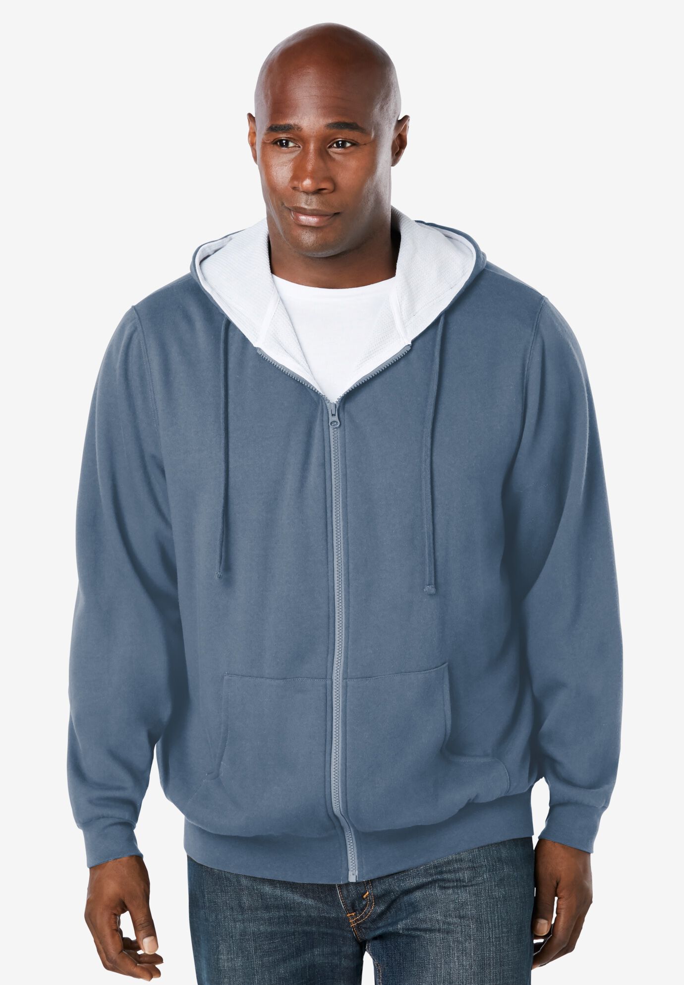Thermal Full-Zip Hoodie for Winter Warmth, Heather Slate Blue | King Size