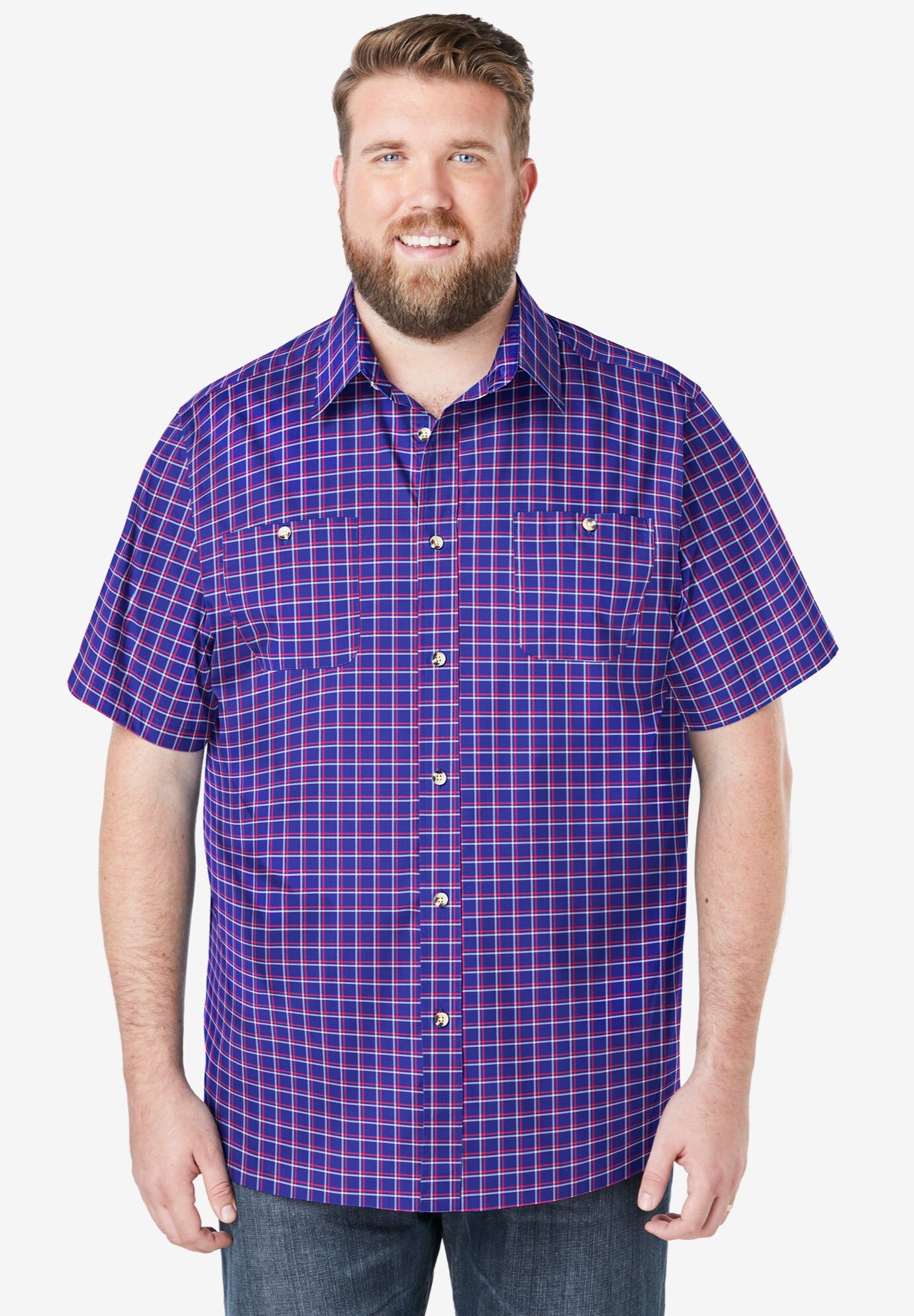 Short Sleeve Printed Check Sport Shirt 2XL-10XL, Steel Window Pane ...