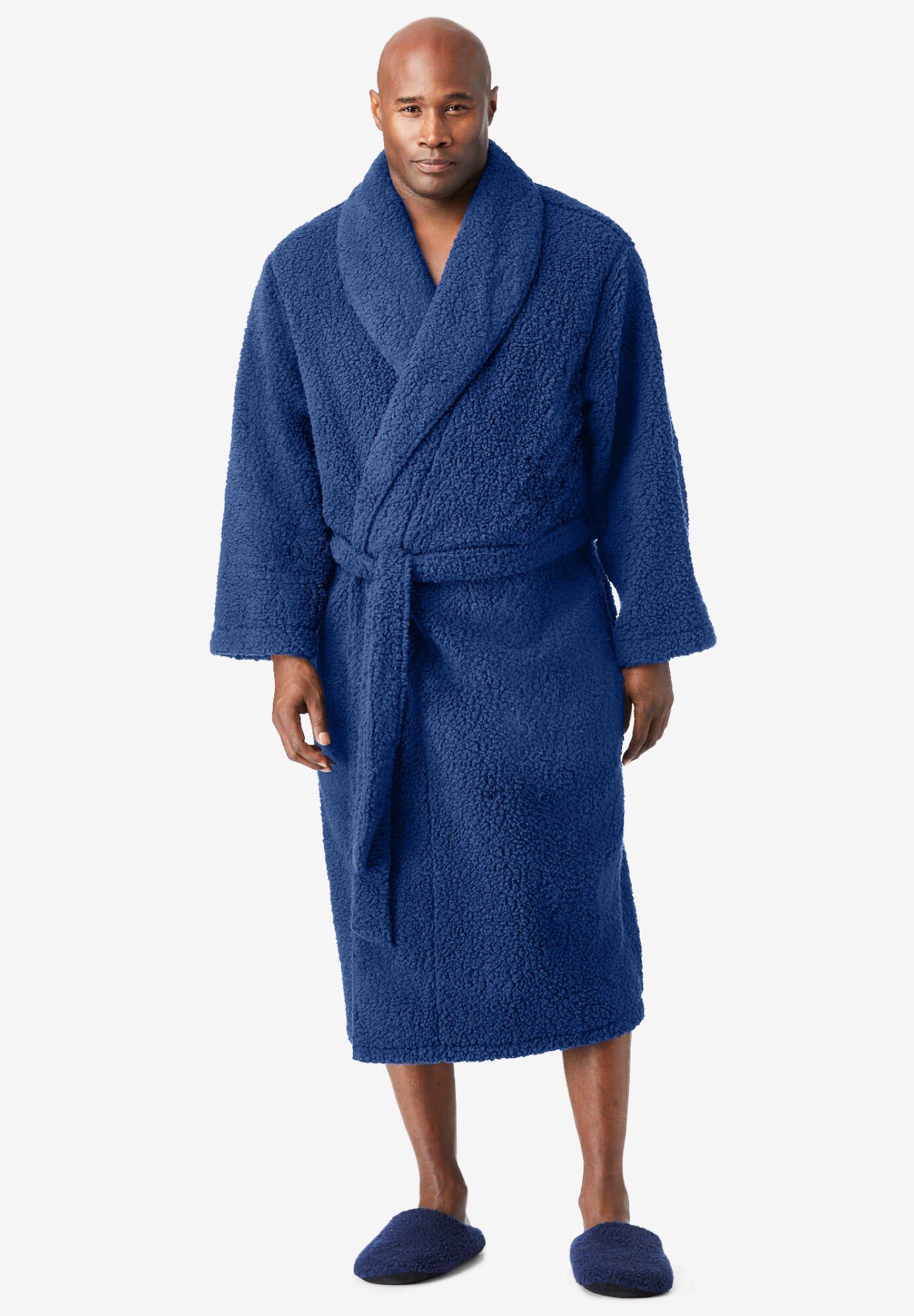 Cozy Sherpa Robe with Pockets and Belt, Midnight Navy | King Size