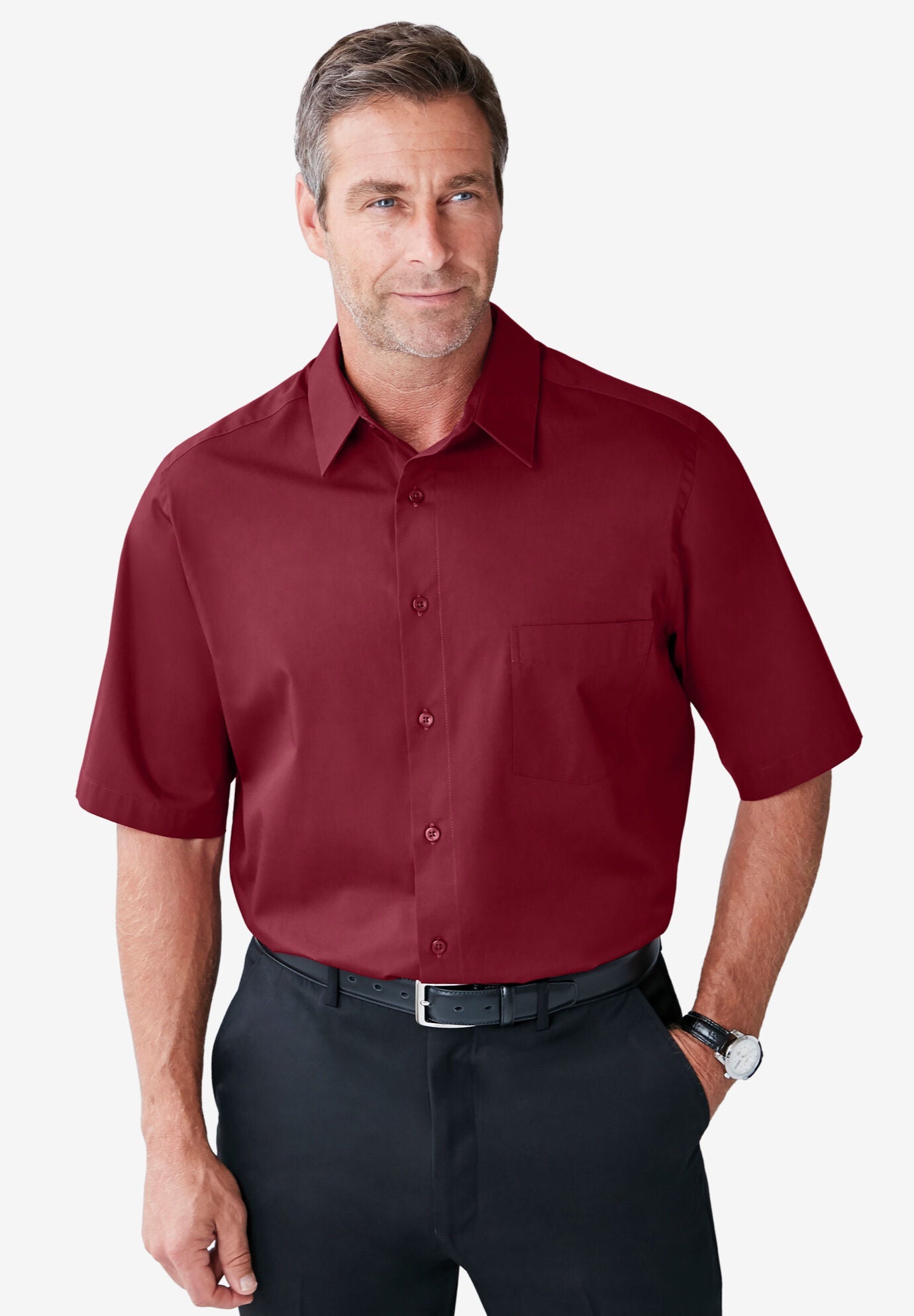 Wrinkle-Free Short-Sleeve Dress Shirt, Stain Resistant, White | King Size