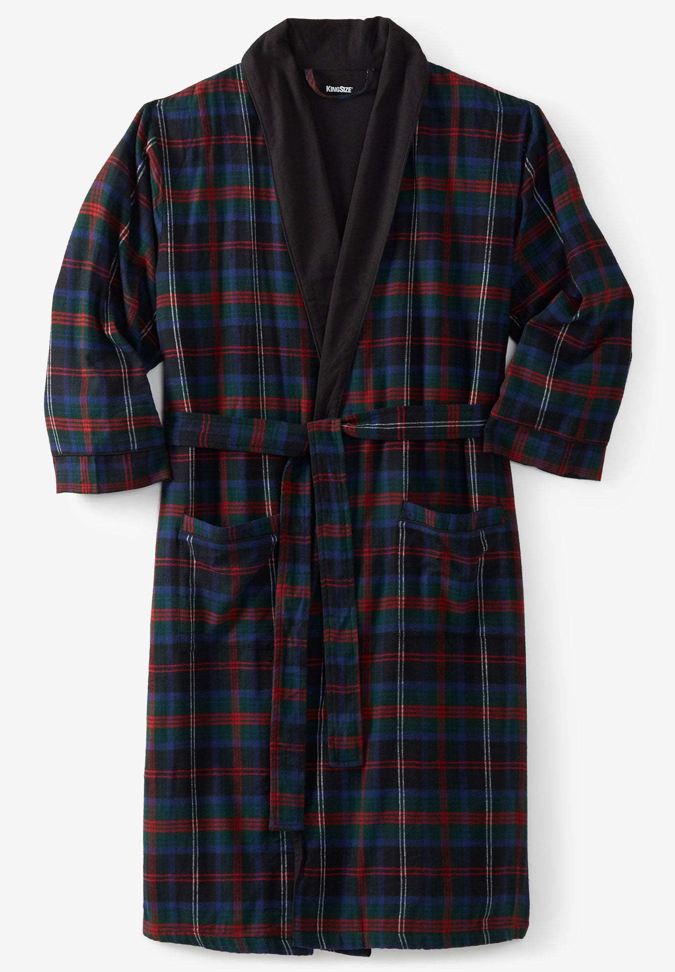 Jersey-Lined Flannel Robe with Shawl Collar, Multi Plaid | King Size
