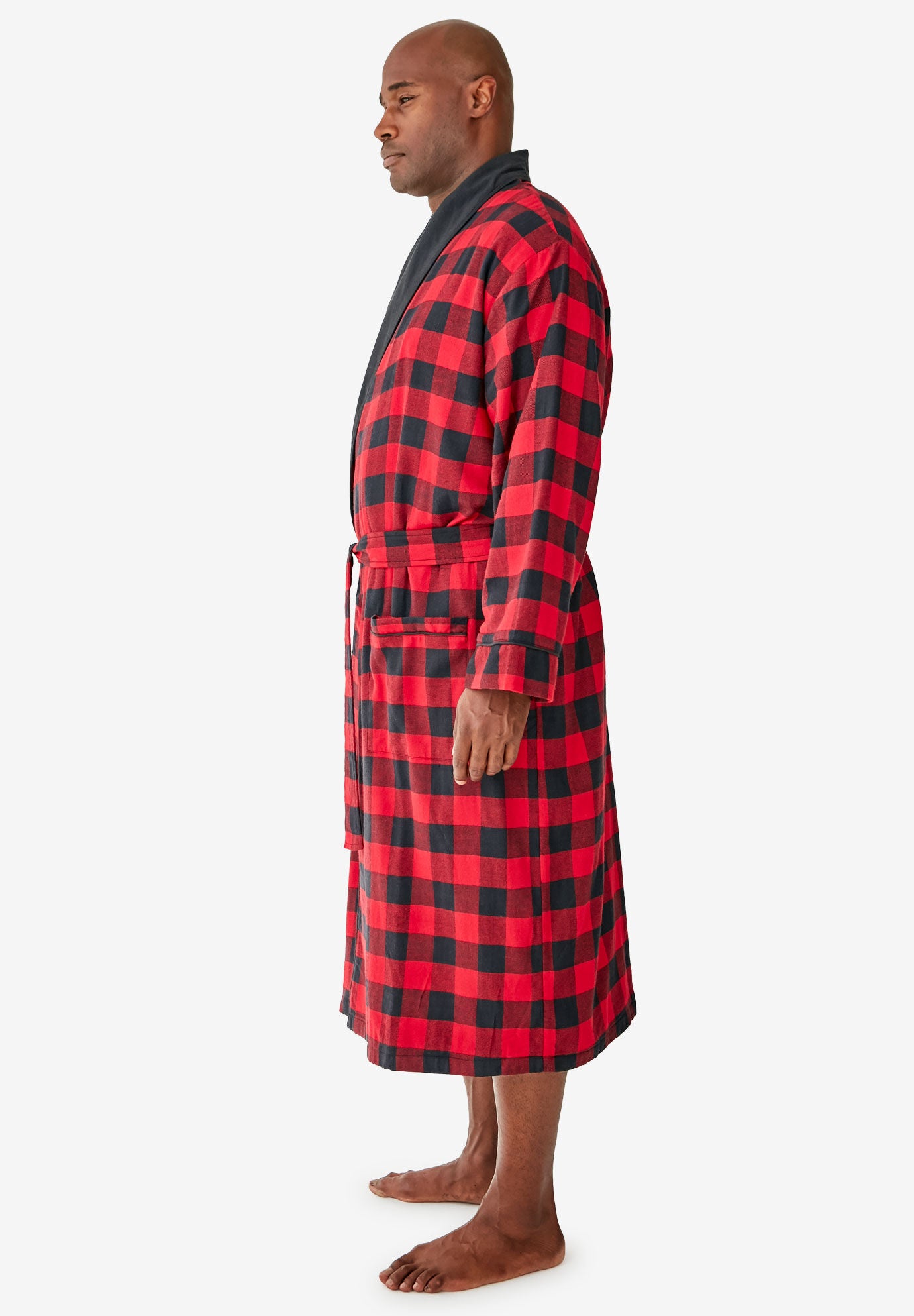 Jersey-Lined Flannel Robe with Shawl Collar, Twilight Plaid | King Size