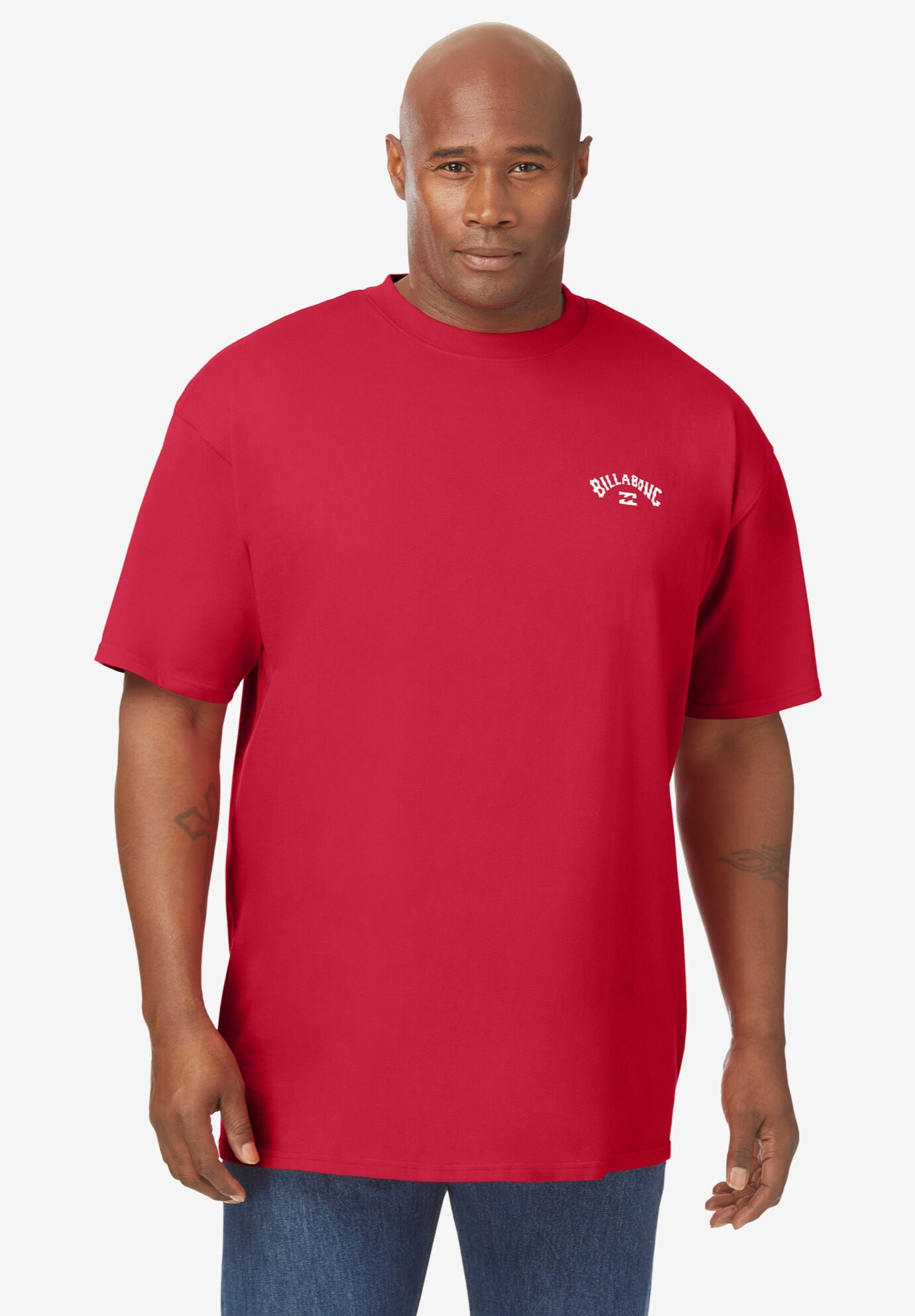Men's Double Logo Tee - Relaxed Cotton Style, Red | King Size