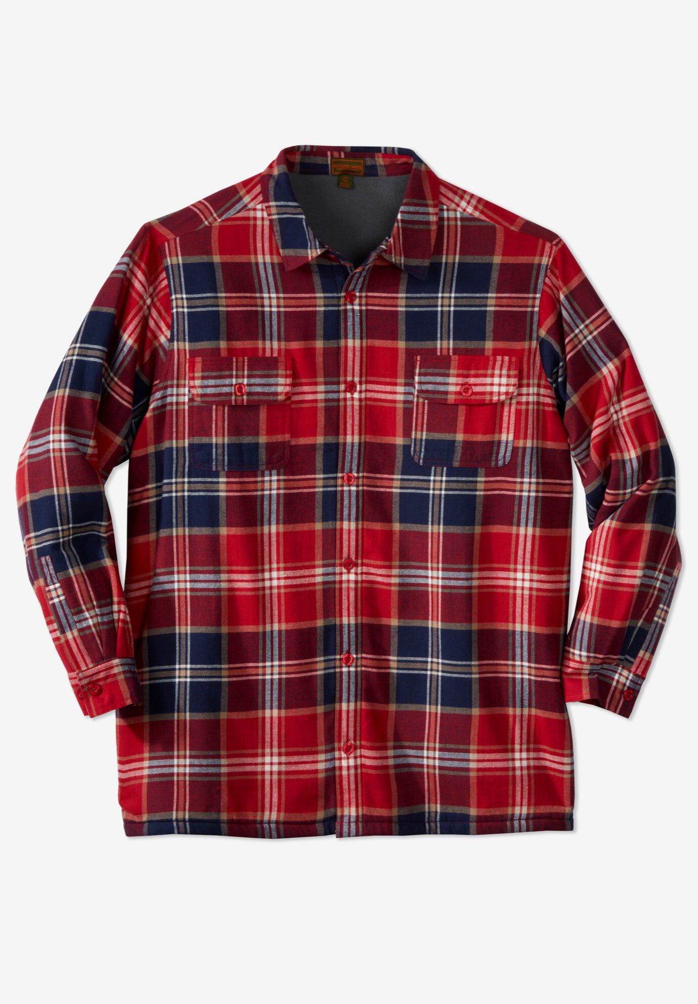 Fleece-Lined Flannel Jacket for Men, True Red Plaid | King Size