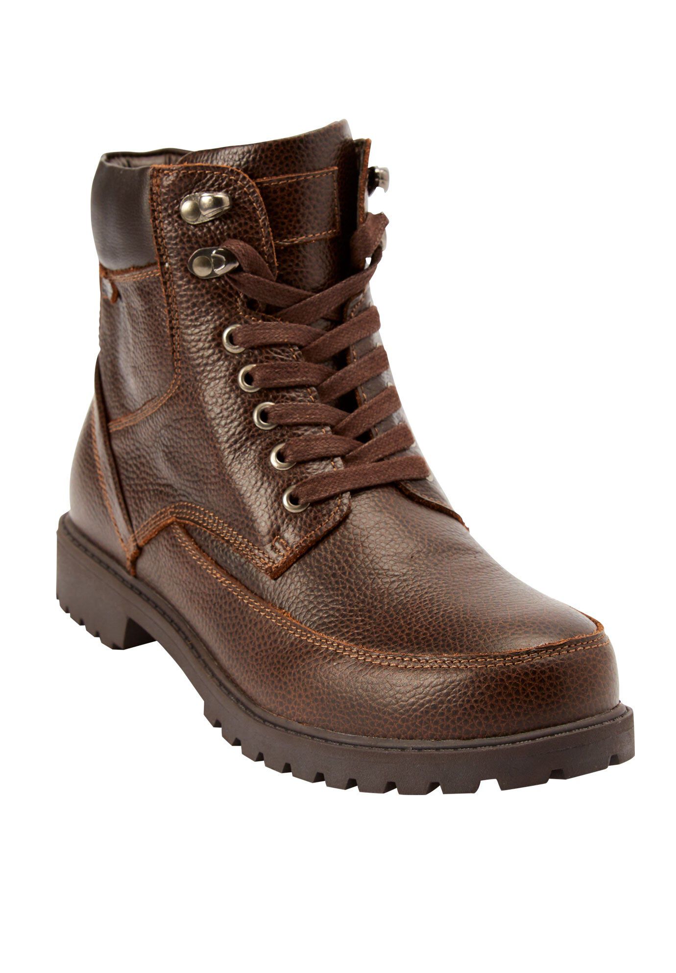 Zip-Up Work Boots with Padded Collar, Dark Brown | King Size