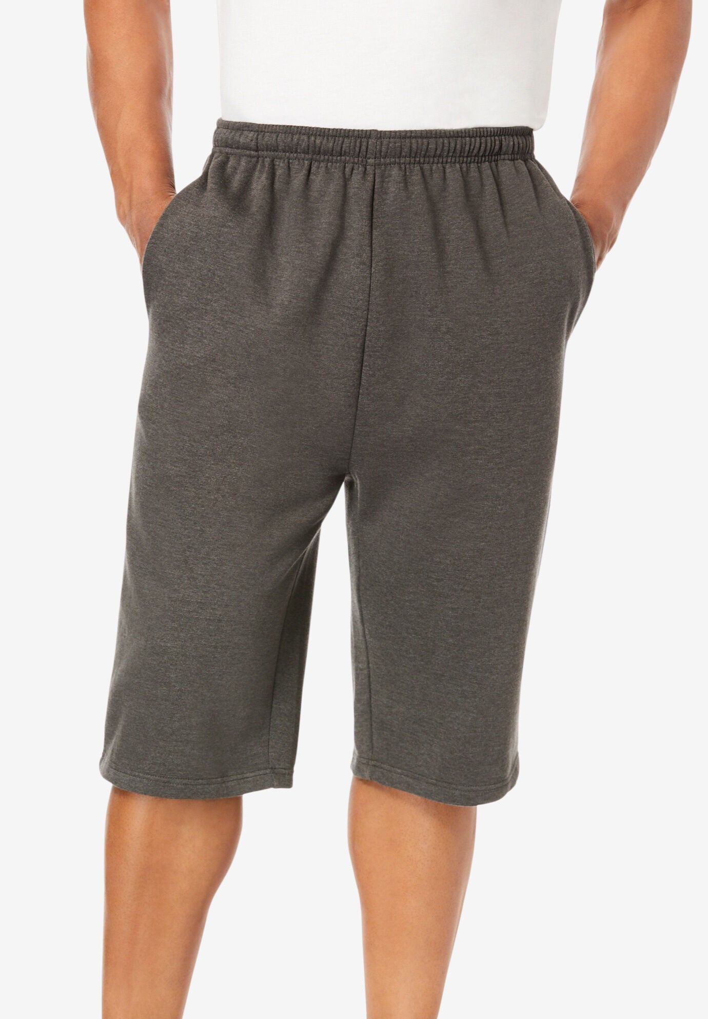 Fleece Extra Long Shorts for Big and Tall Men, Heather Charcoal | King Size