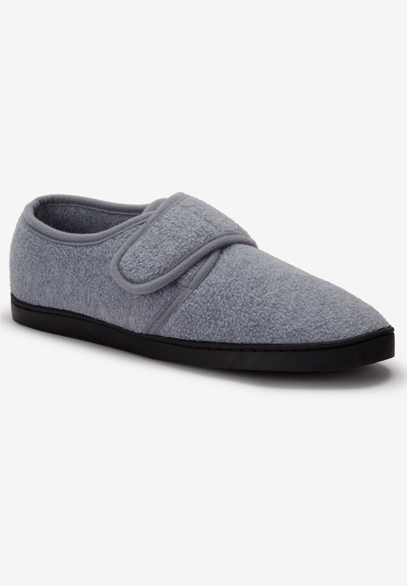 Adjustable Fleece Slippers - Soft Padded Footbed, Charcoal | King Size