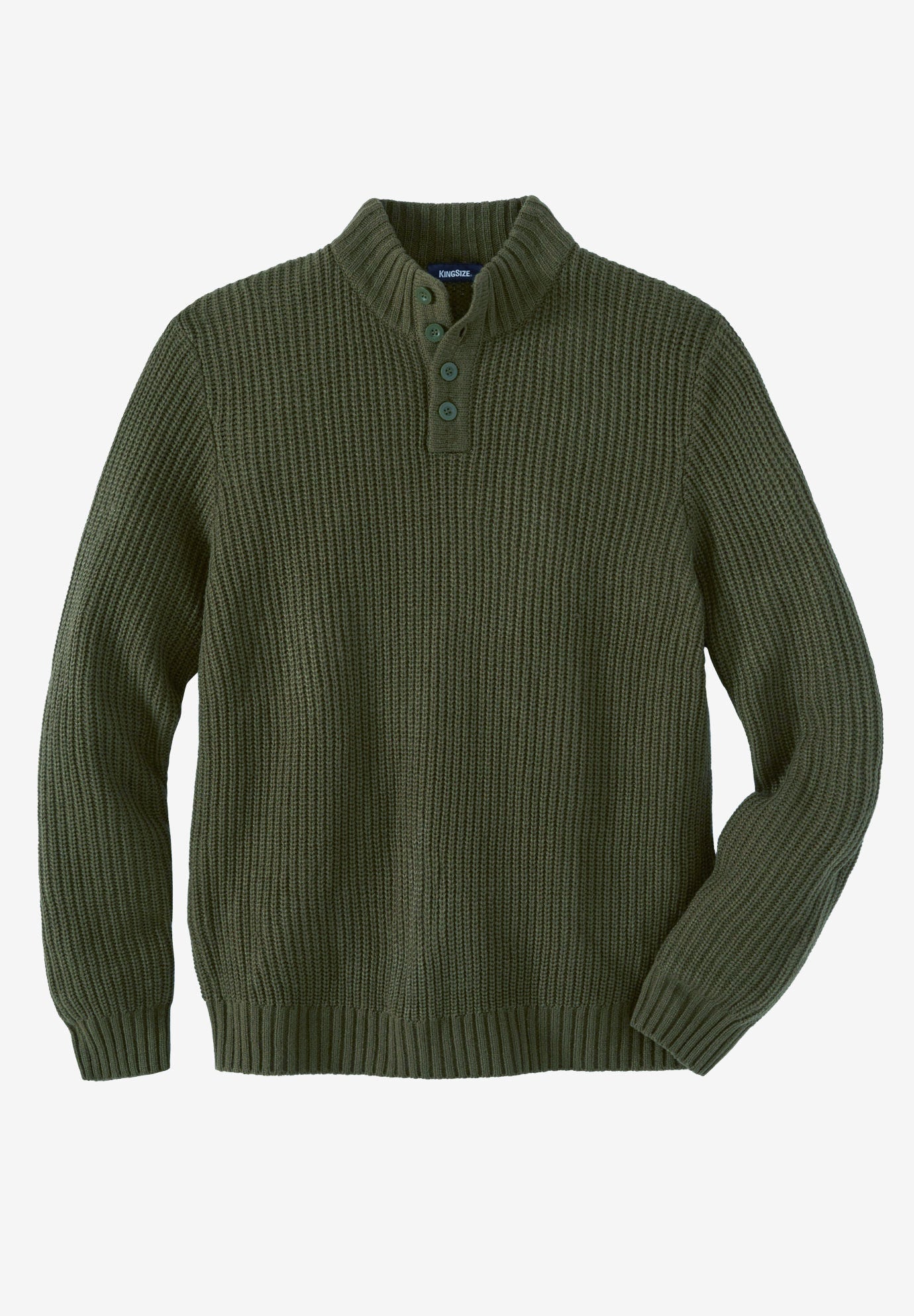 Henley Shaker Sweater with 4 Button Placket, Khaki Marl | King Size
