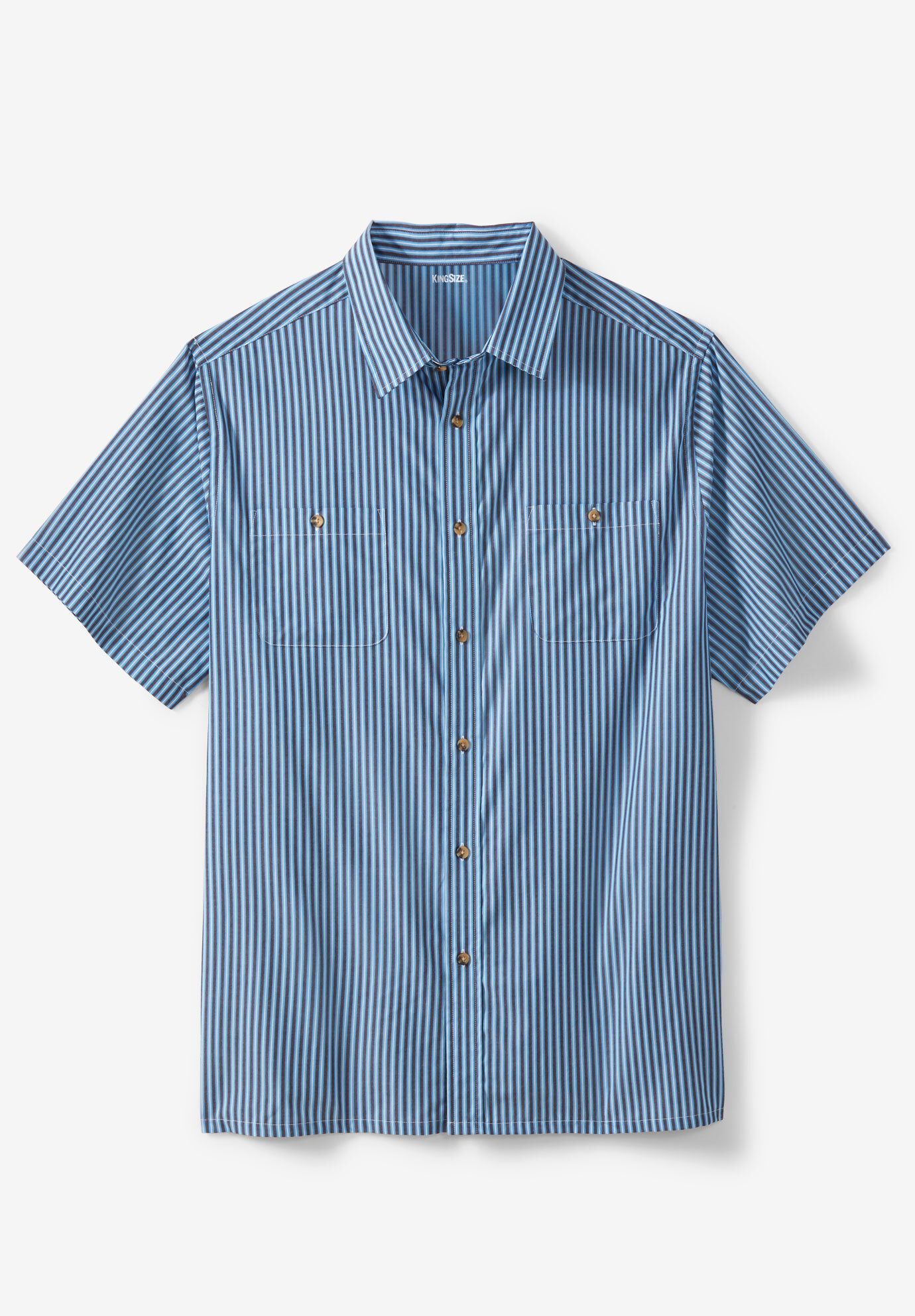 Men's Striped Short-Sleeve Sport Shirt, Black Multi Stripe | King Size