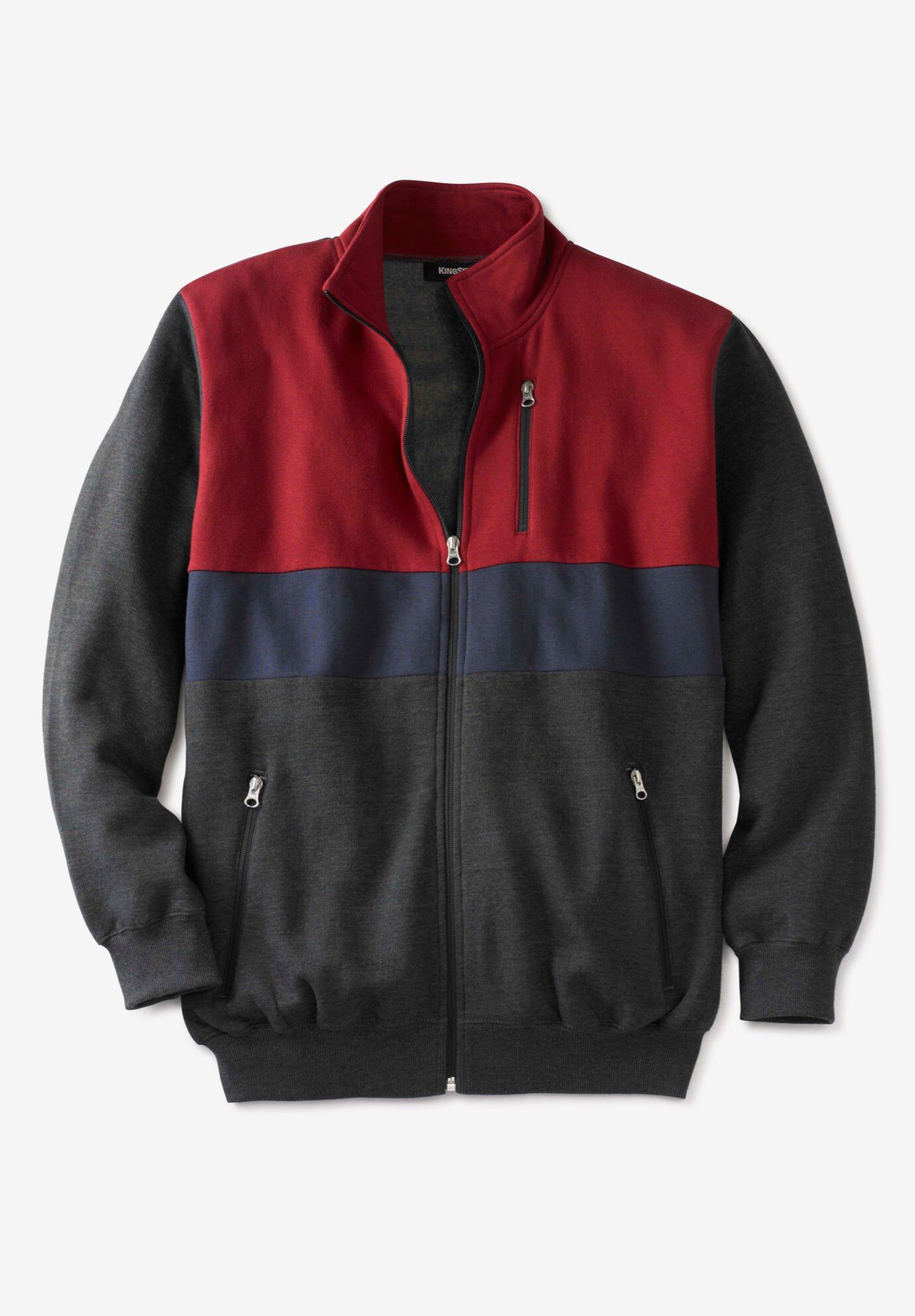 Fleece Jacket Full-Zip with Dual Pockets, Heather Charcoal Colorblock ...