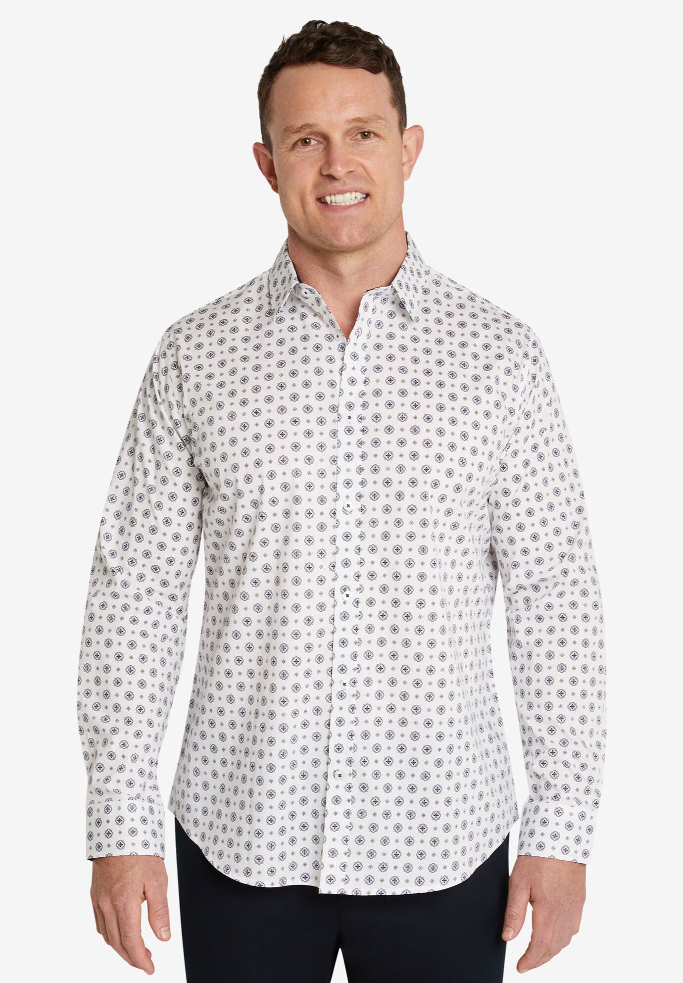 Medallion Stretch Shirt for Night Out, White | King Size