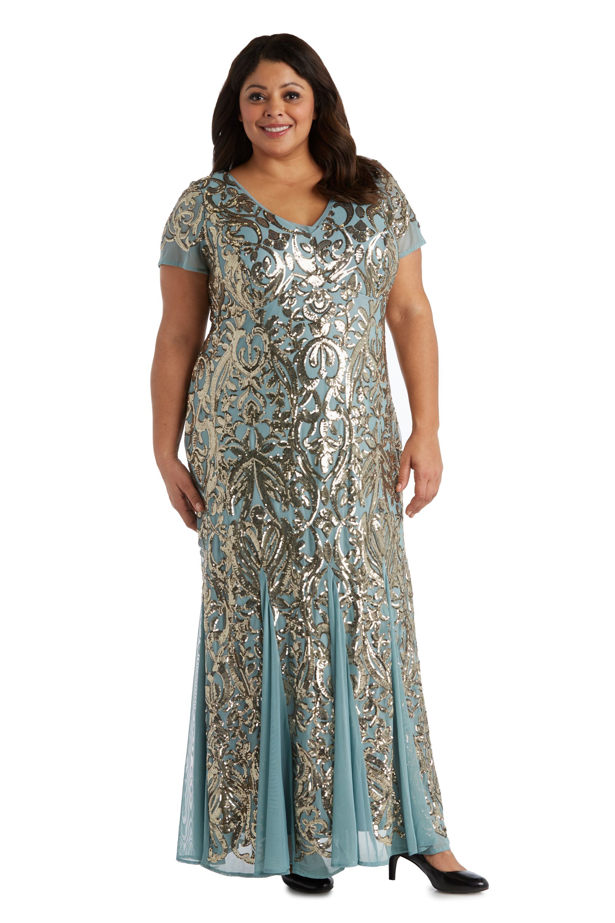 Long Beaded Evening Gown with Sequin Detail - Plus | King Size