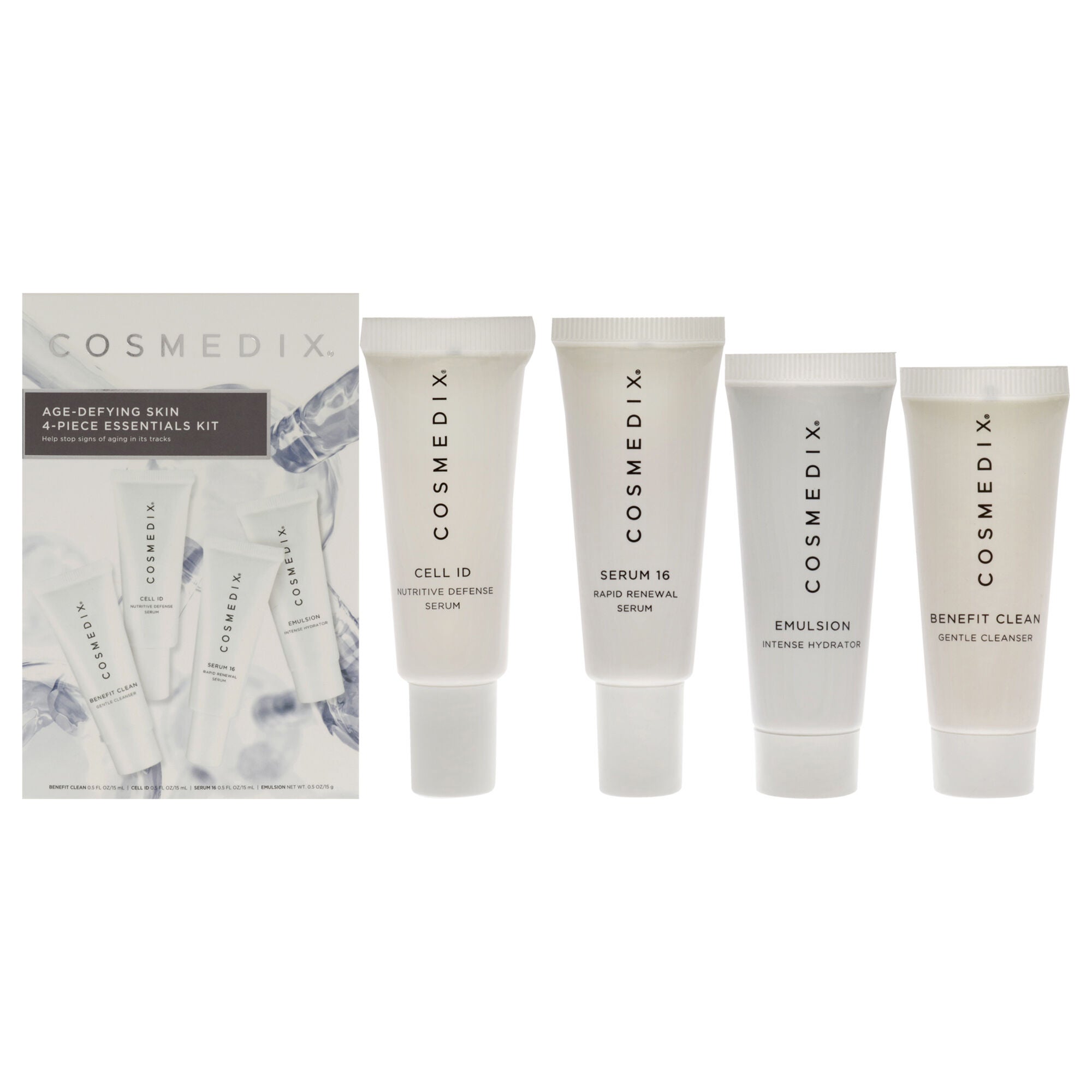 Age-Defying Skin Essentials Kit by Cosmedix for Unisex - 4 Pc 0.5oz ...