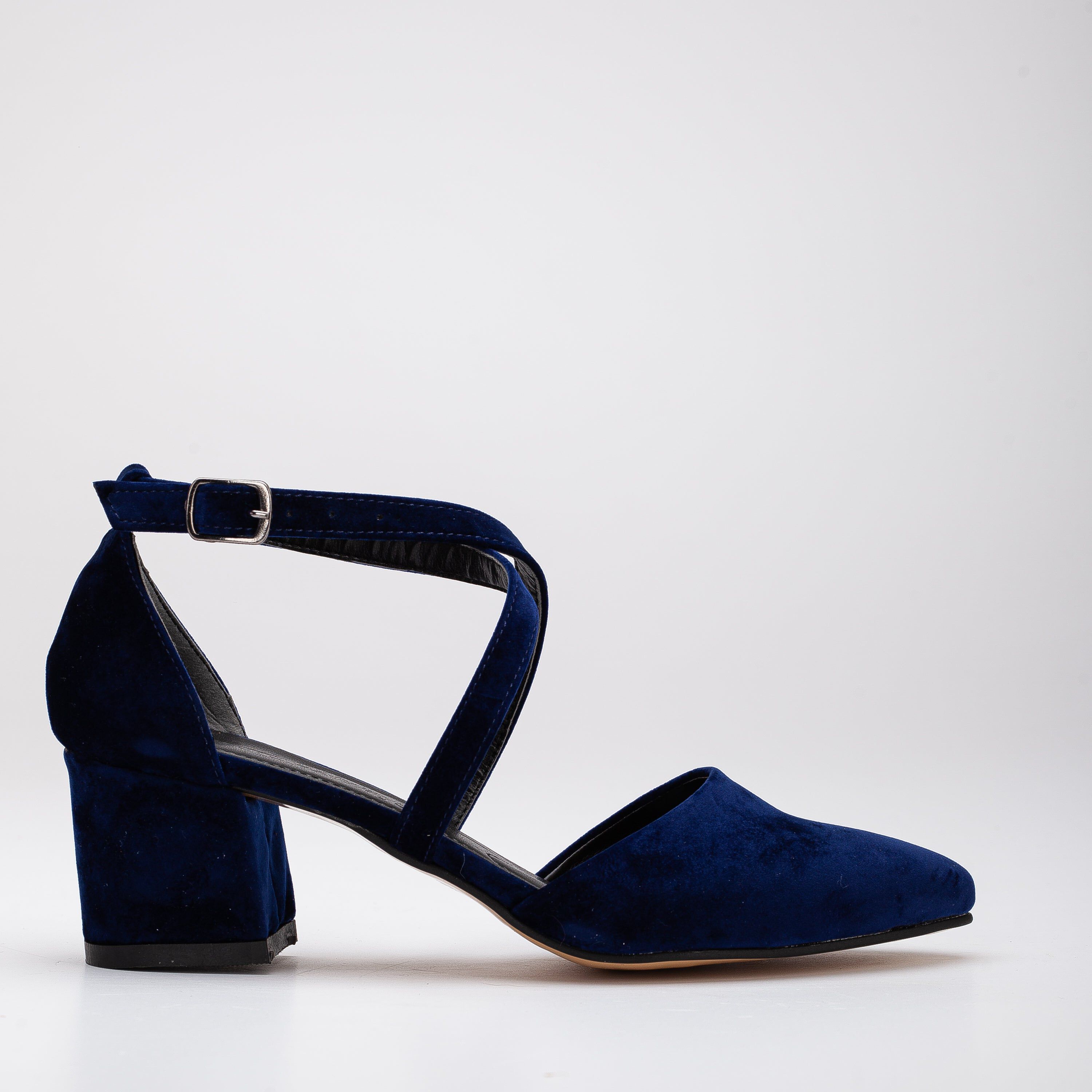 DOLLY - DARK BLUE VELVET BLOCK HEELS | King Size