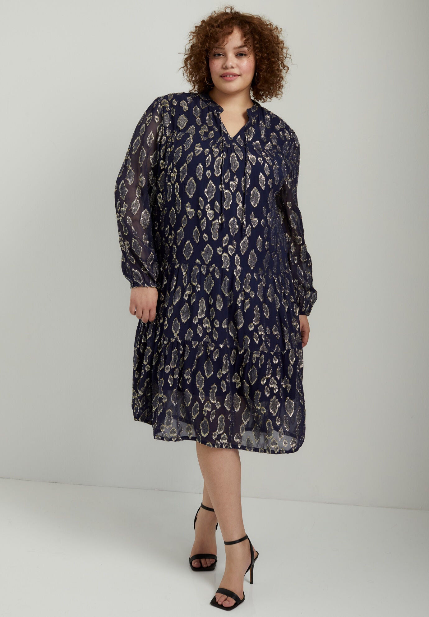 Coraline Metallic Print Georgette Dress | King Size