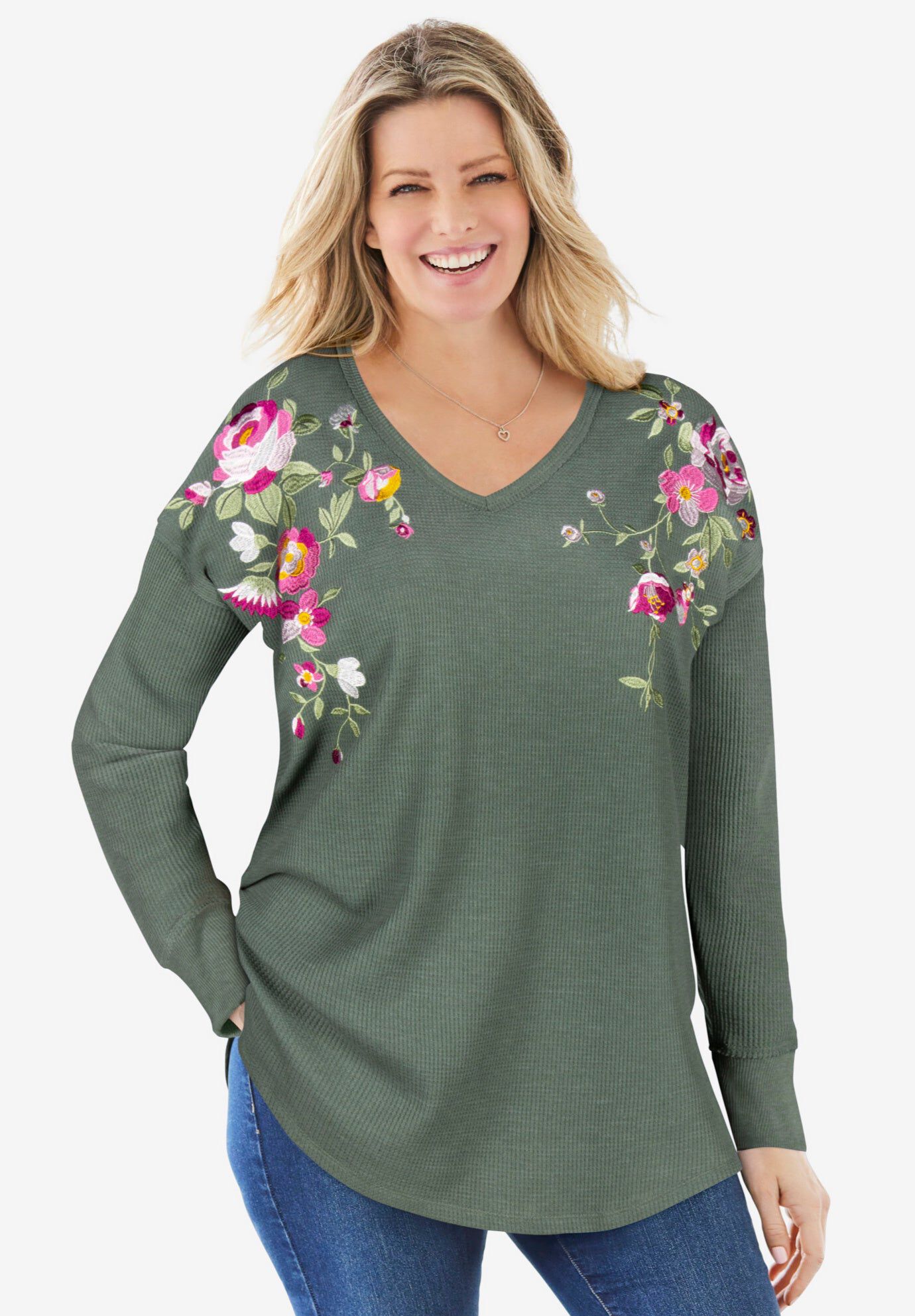 Waffle Thermal V-Neck Tee | King Size