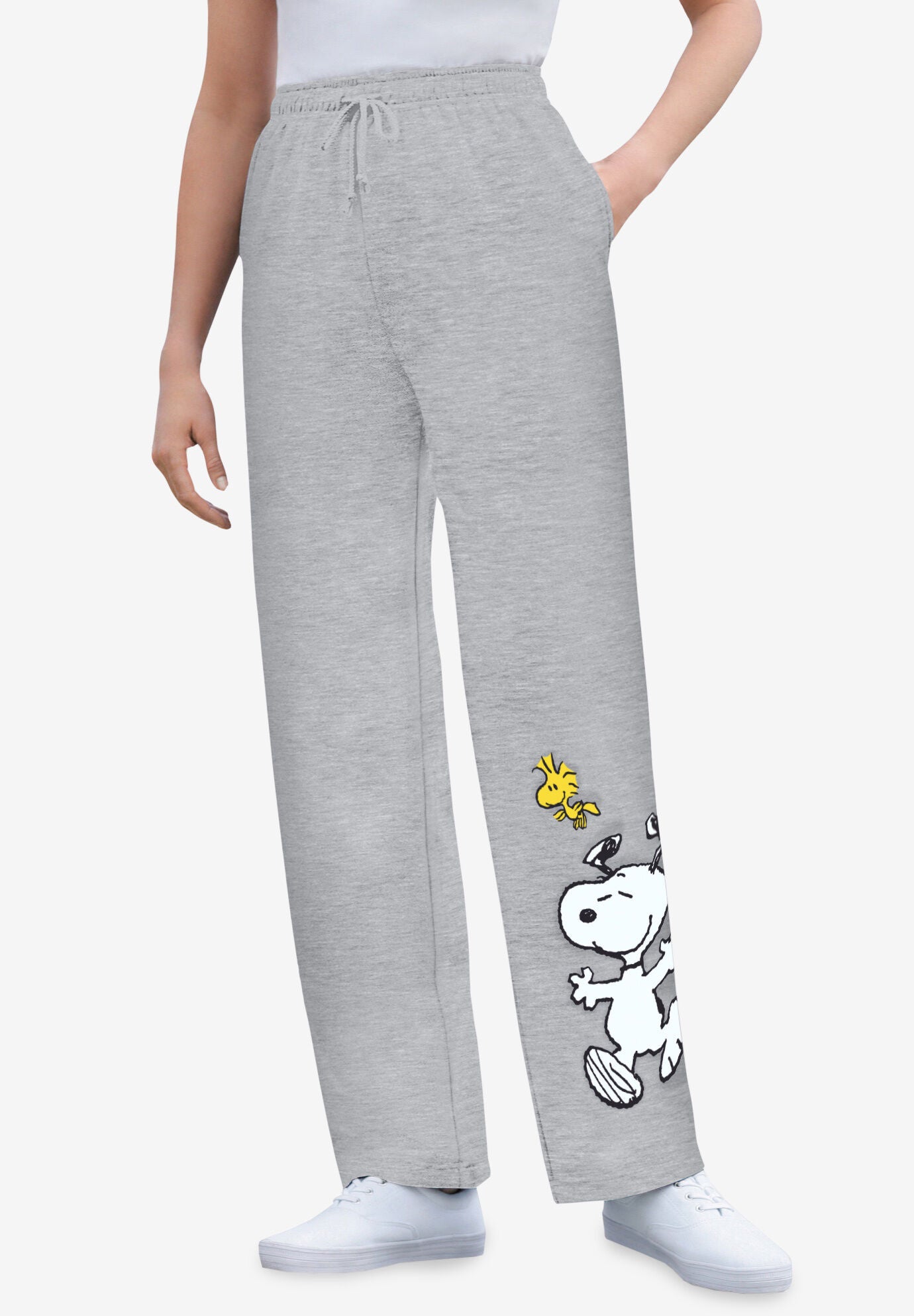 Peanuts Heather Grey Snoopy Woodstock Fleece Sweatpants | King Size