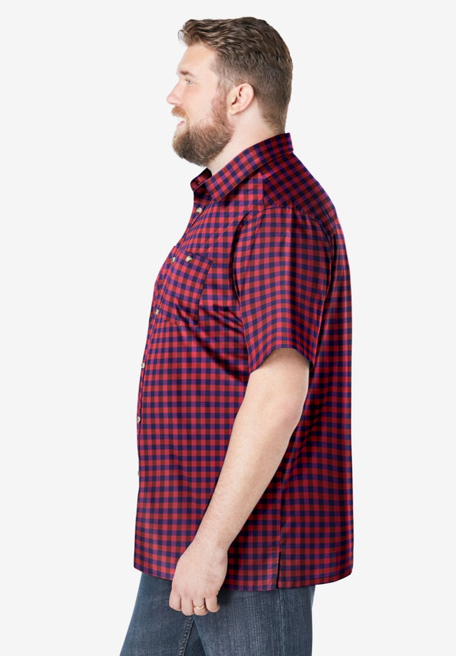 Short Sleeve Printed Check Sport Shirt 2XL-10XL, Rich Burgundy Check ...