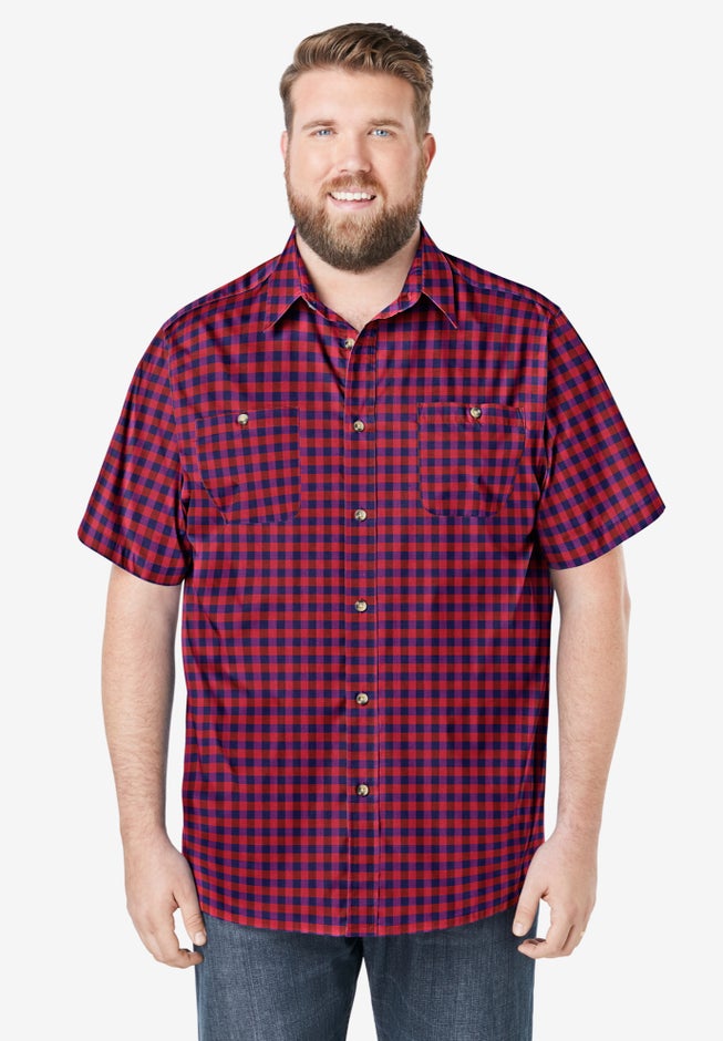 Short Sleeve Printed Check Sport Shirt 2XL-10XL, Rich Burgundy Check ...