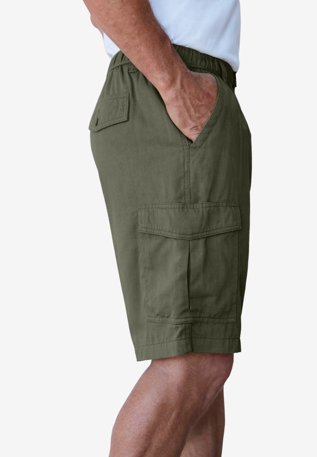 9" Full Elastic Cargo Shorts - Relaxed Fit, Olive | King Size