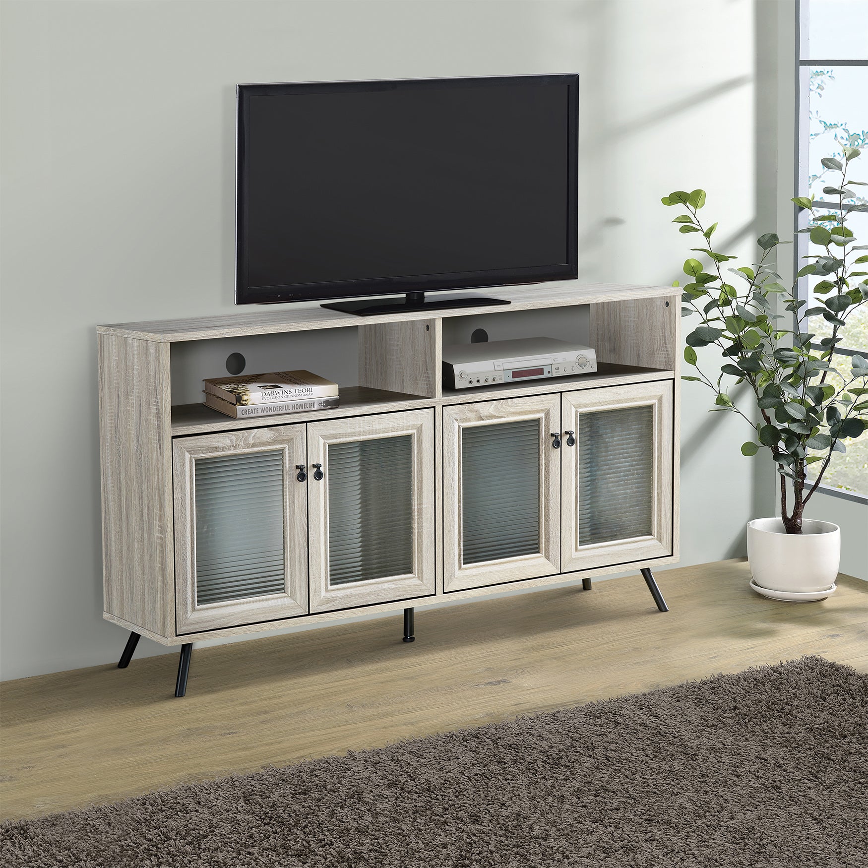 56-inch TV Stand with 4 Doors Accent Cabinet | King Size