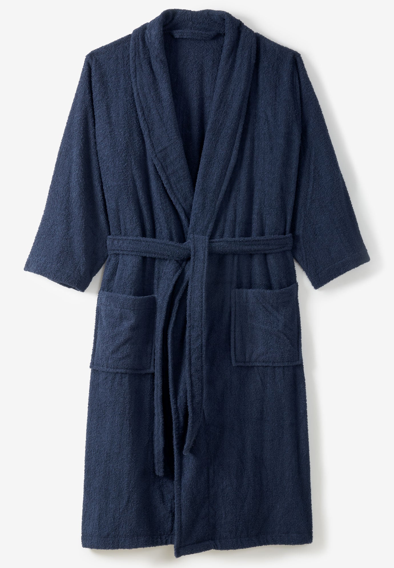 Terry Bathrobe with Side Pockets - Cotton Robe, Navy | King Size