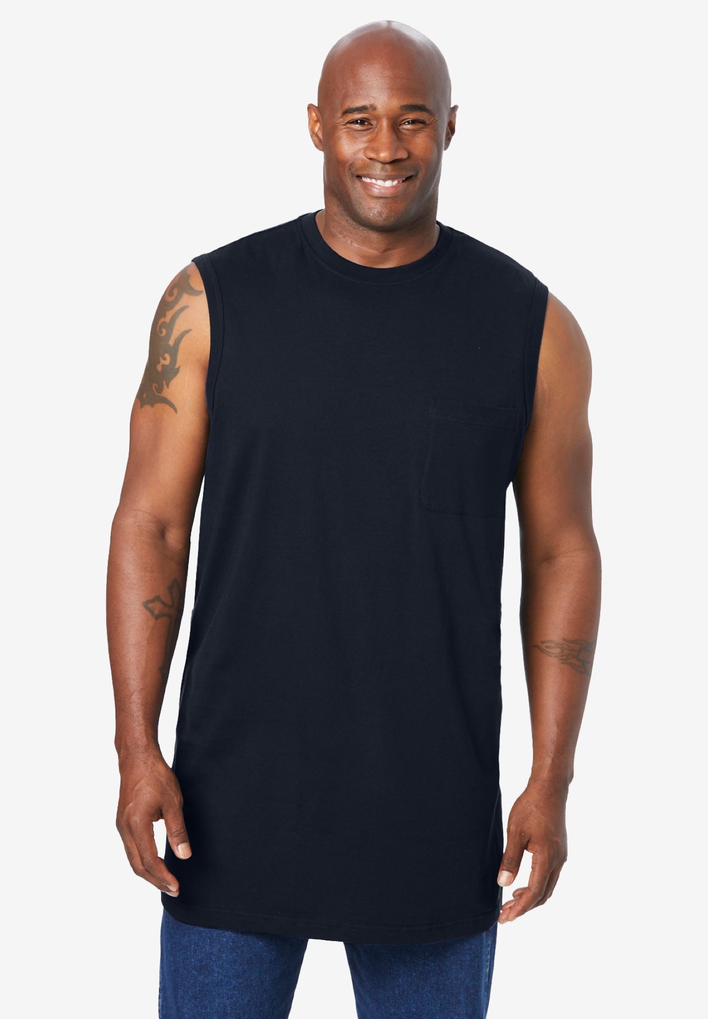 Shrink-Less™ Longer Muscle Tee with Pocket, Black | King Size