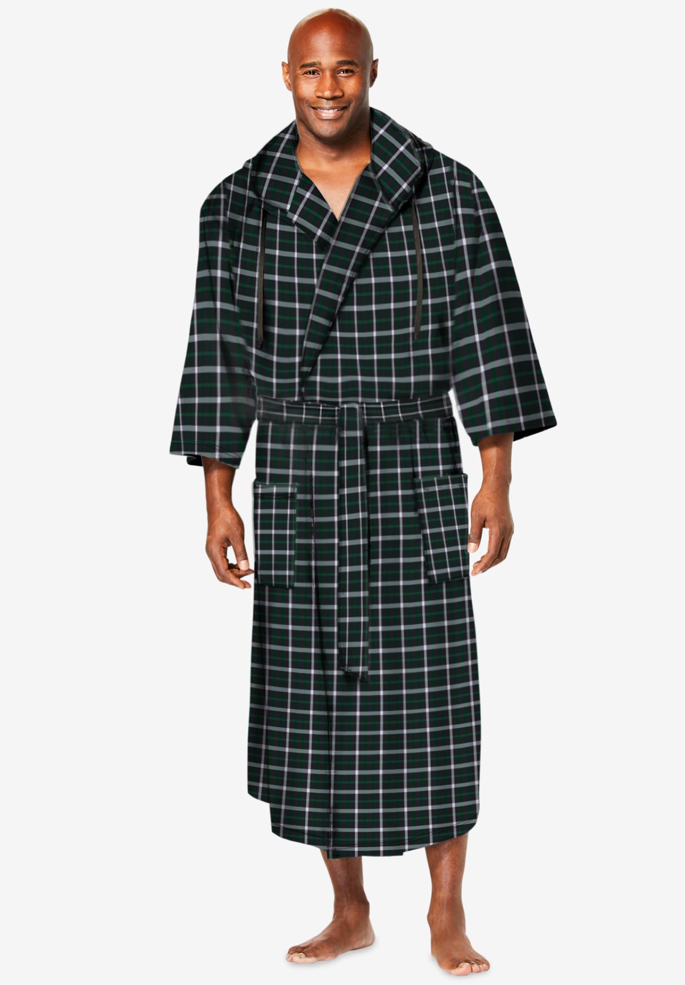 Cozy Hooded Microfleece Maxi Robe, Forest Plaid | King Size