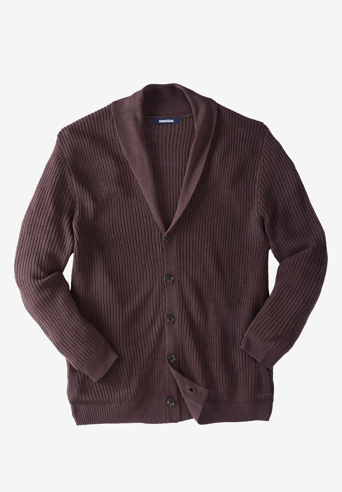 Shaker Knit Shawl-Collar Cardigan Sweater | Plus Size Sweaters | King Size